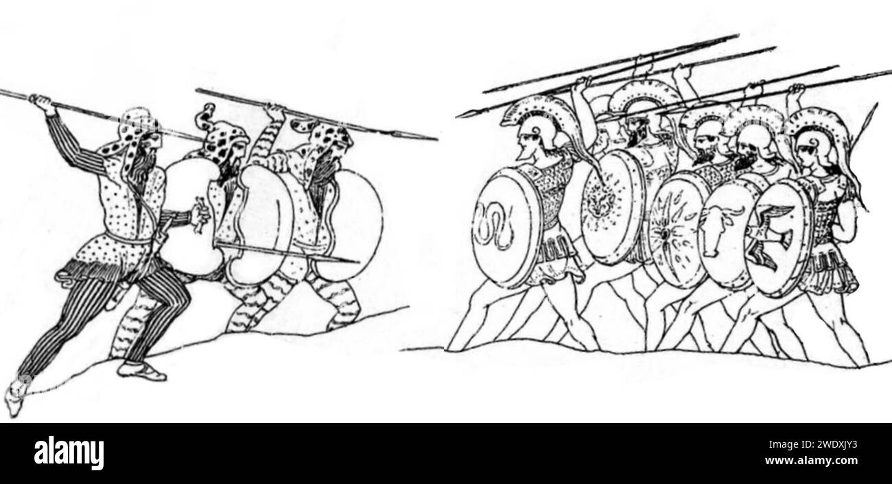 Achaemenid against Greek troops in the Stoa Poikile Stock Photo - Alamy
