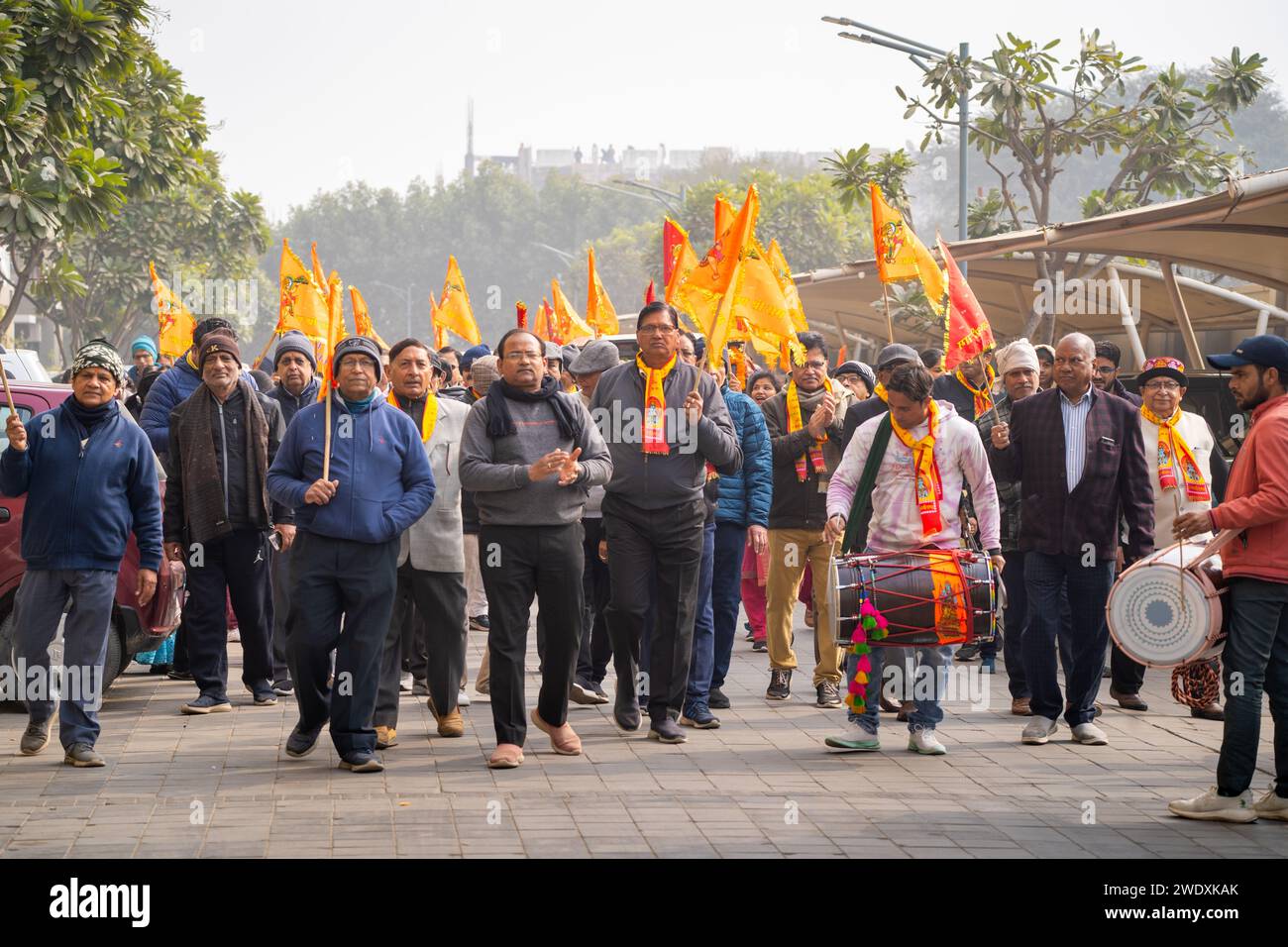 Huge crowd of hindu devotees people enjoying early morning shobha yatra ...