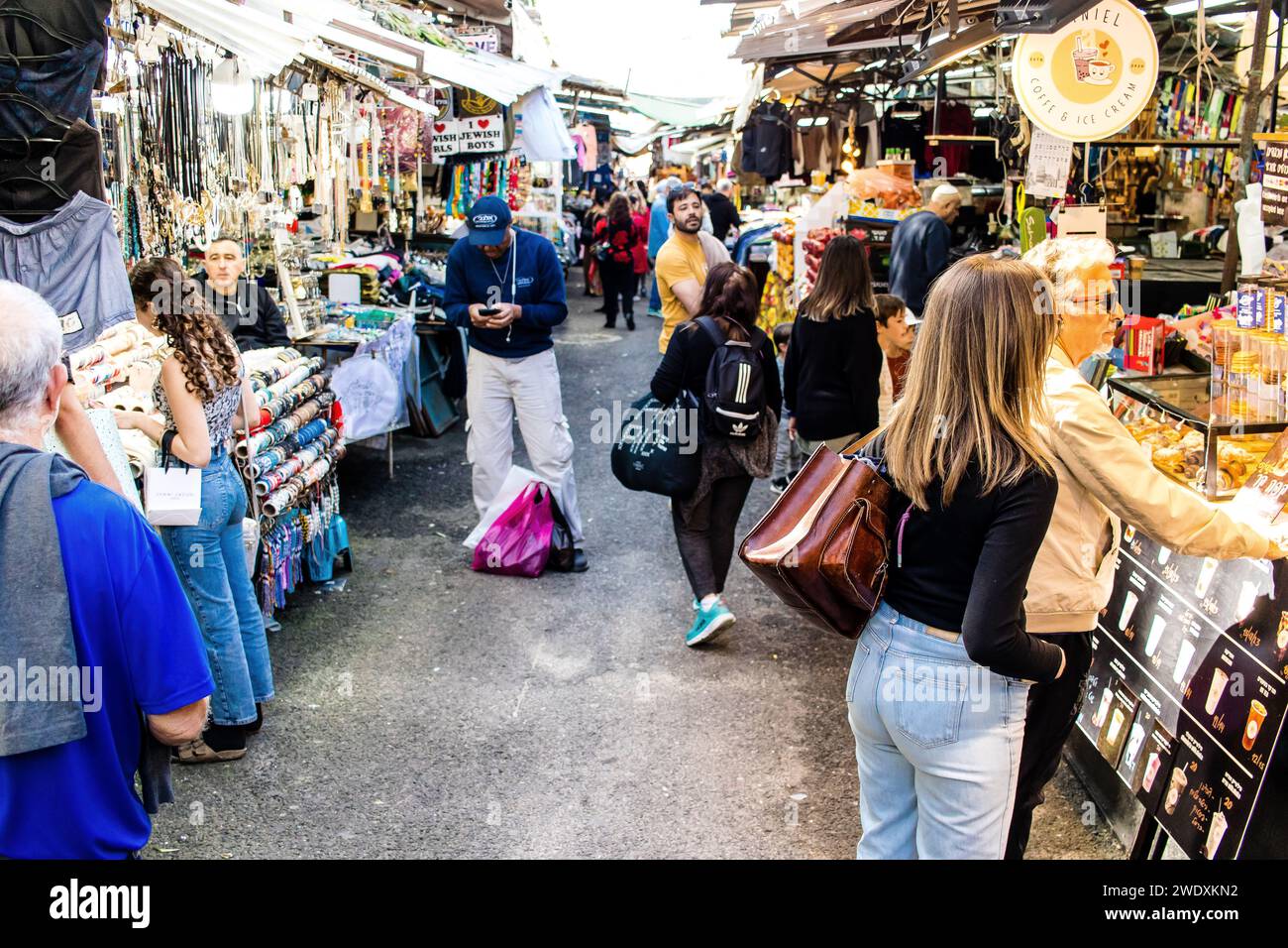 Tel Aviv, Israel - January 22, 2024 People shop at the Carmel market ...