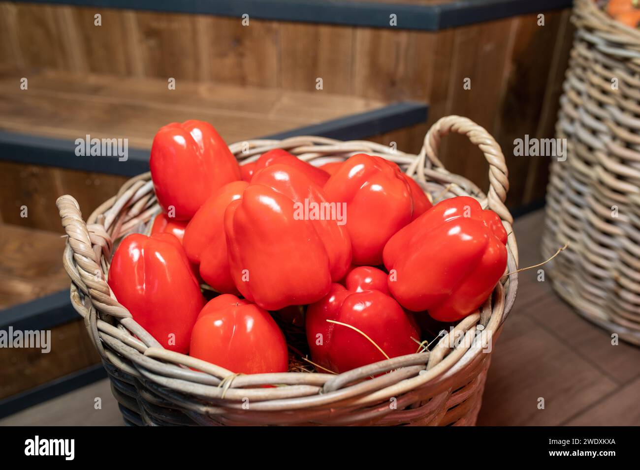 red pepper in a basket Stock Photo - Alamy