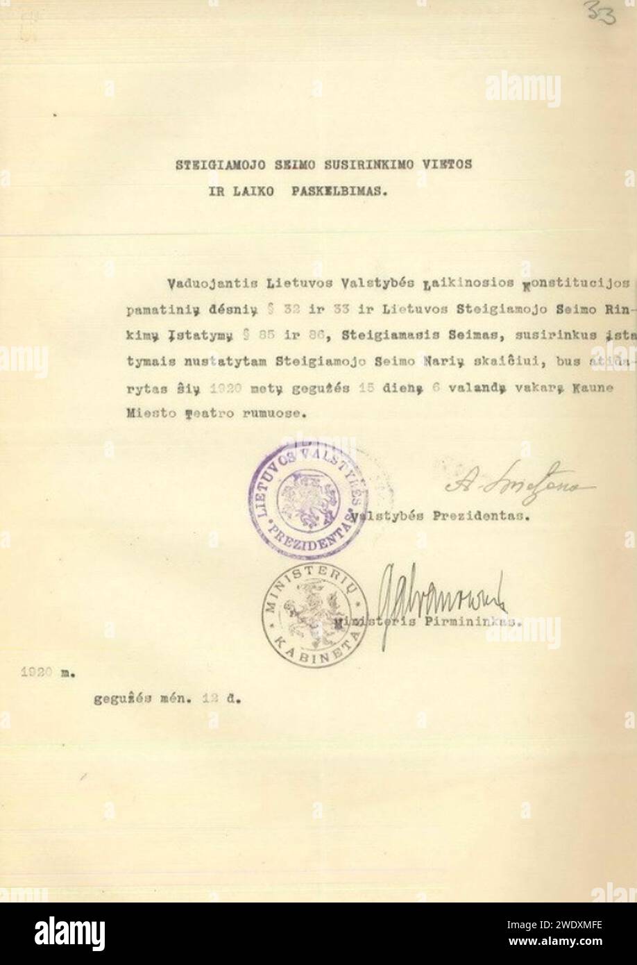 Act of President Antanas Smetona on the opening of the Constituent ...