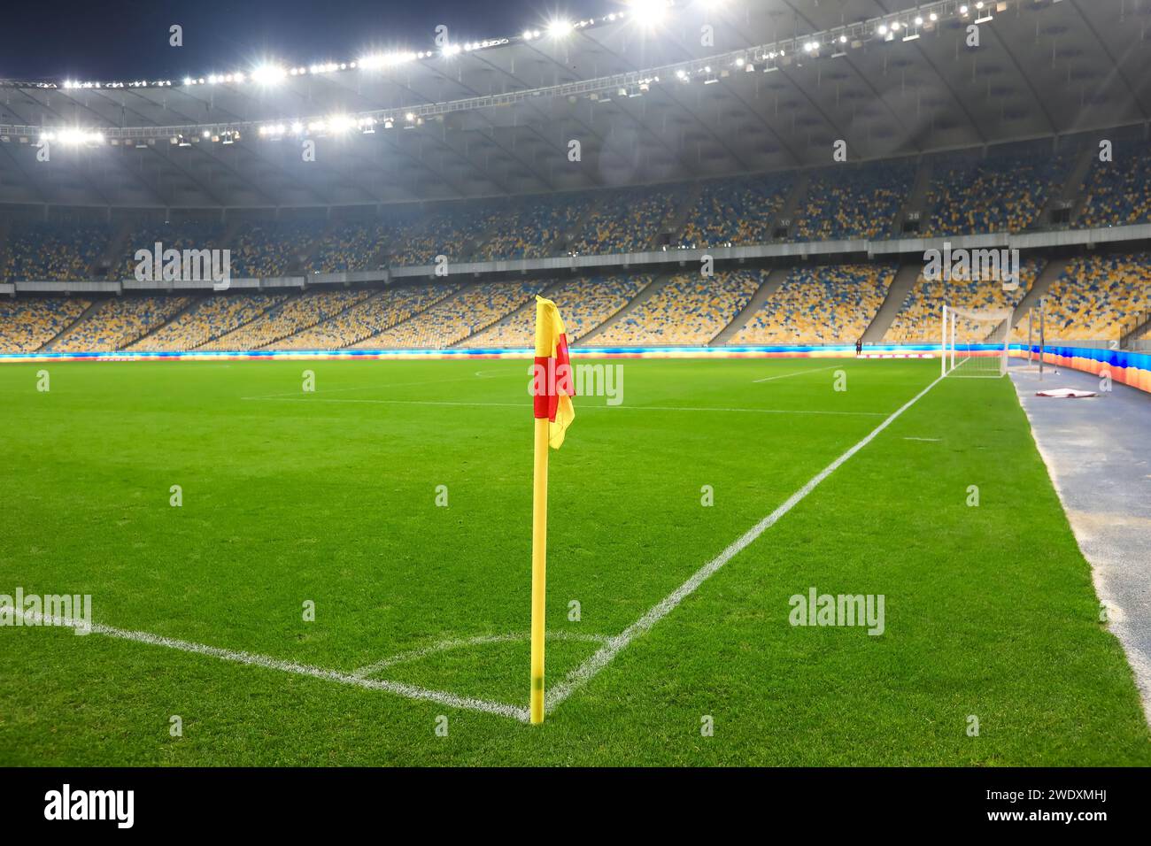 CORNER FLAG ON THE FOOTBALL FIELD , large stadium Stock Photo - Alamy