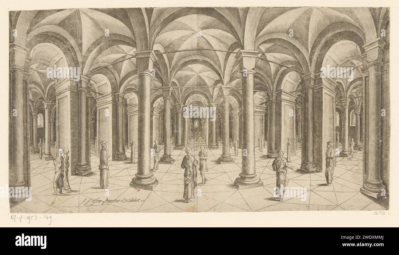 Perspective of vaulted space with columns, Hans Pesser, 1530 - 1558 ...