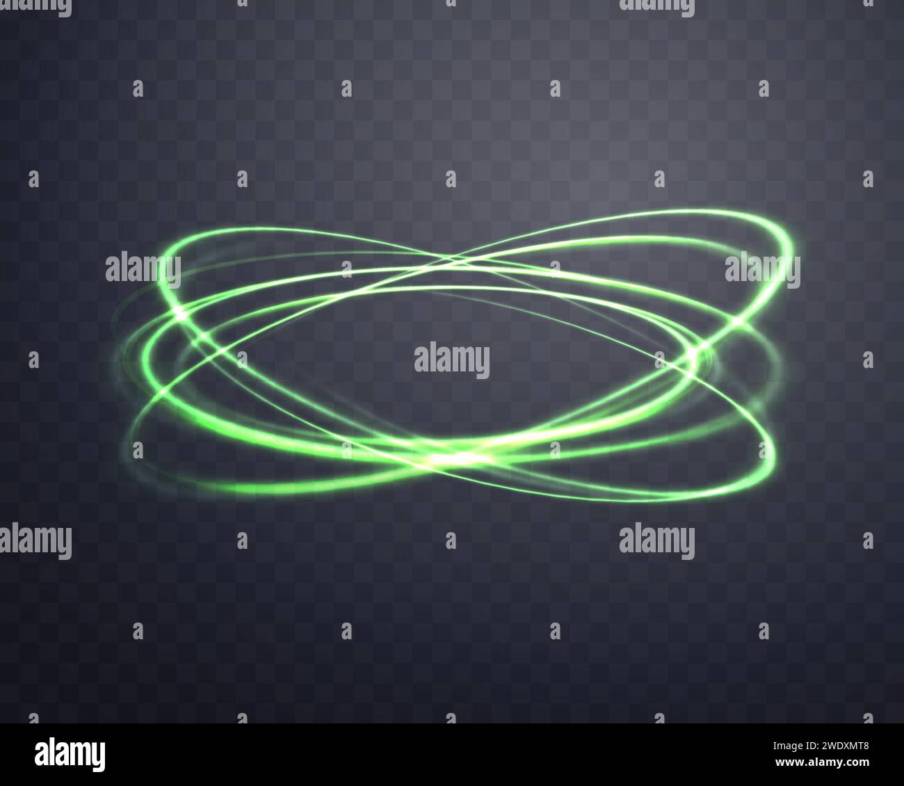 Glowing green magic rings. Neon realistic energy swirl. Abstract light ...