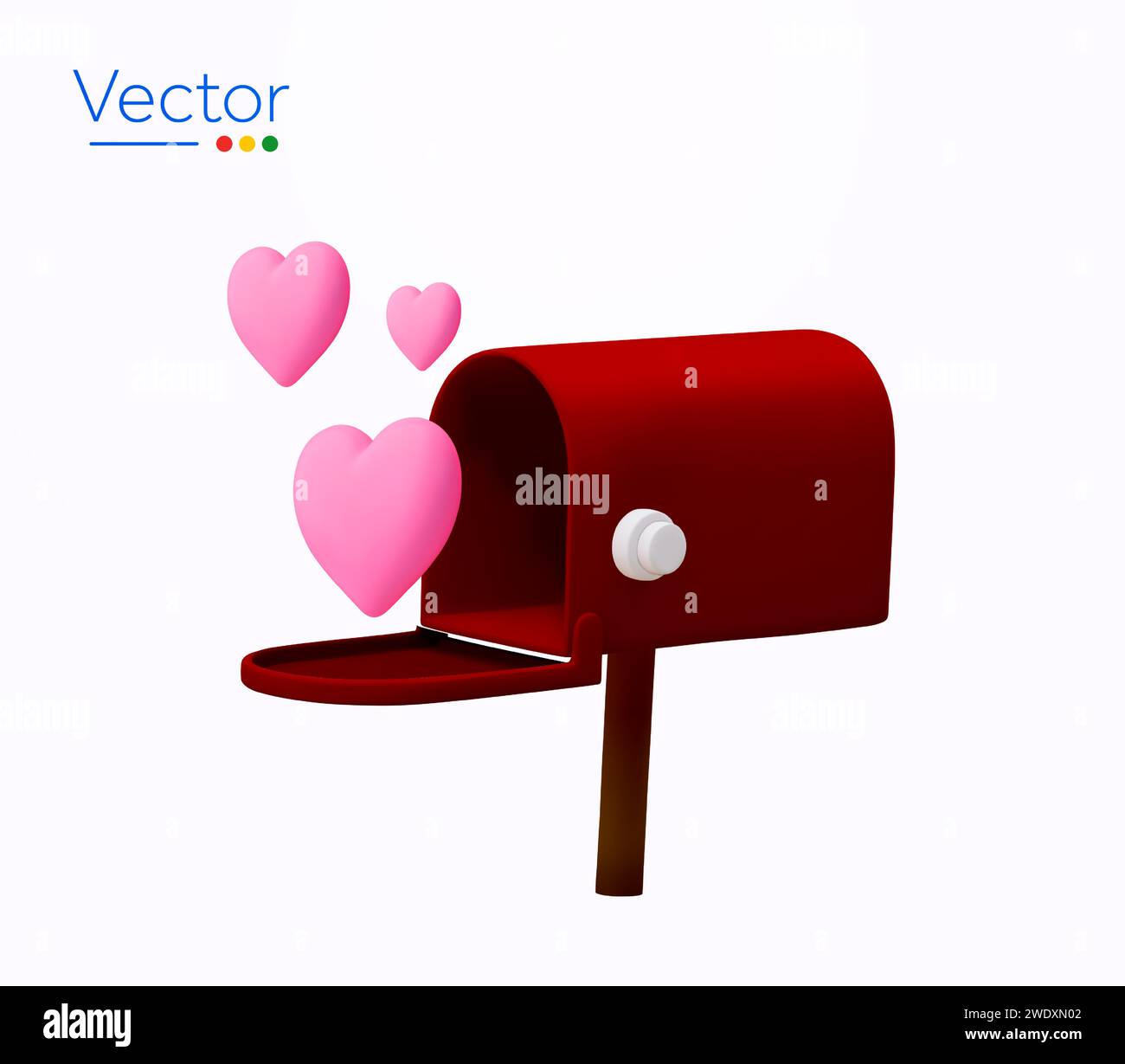 3d rendered love mailbox icon, with cute flying hearts, minimal and ...