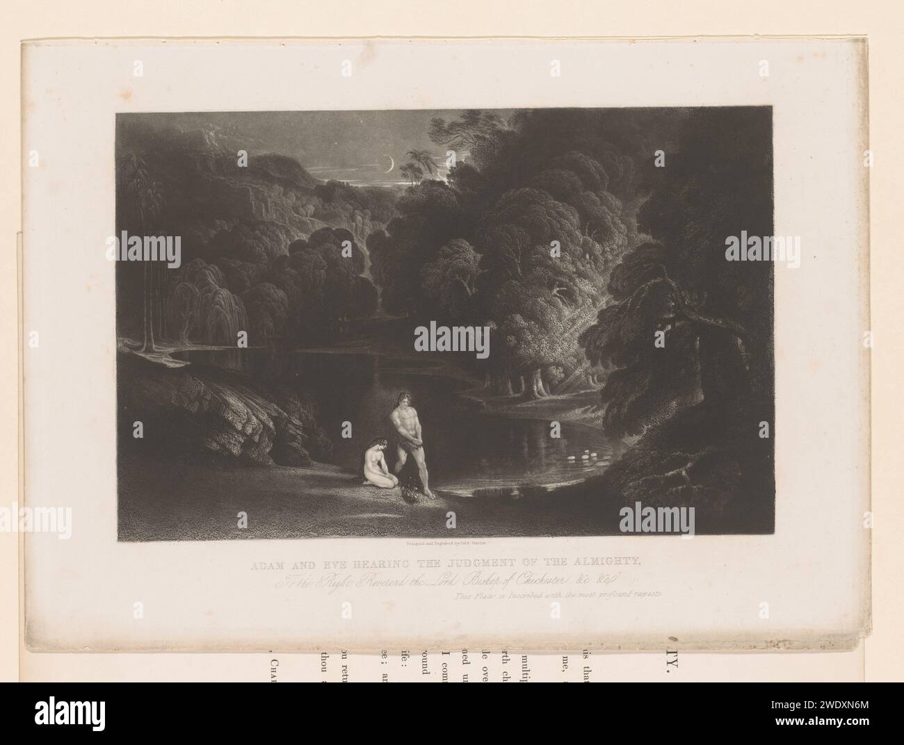 God blames Adam and Eva their sin, John Martin, 1831 print Genesis 3:8 ...