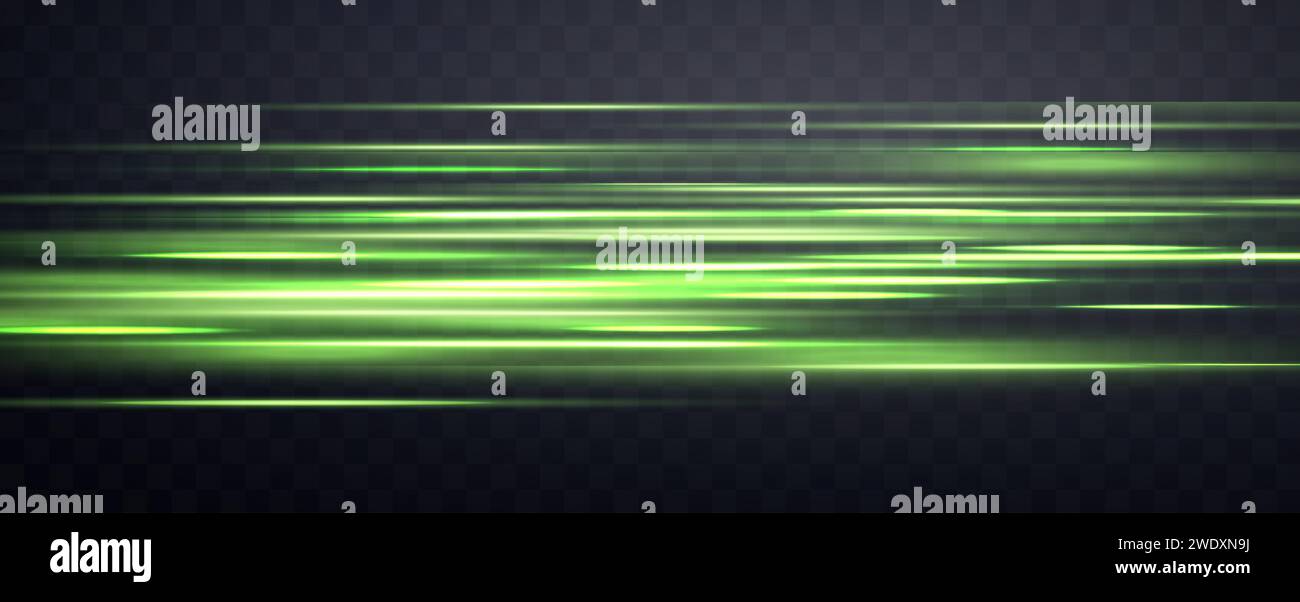 Speed rays, velocity light neon flow, zoom in motion effect, green glow ...