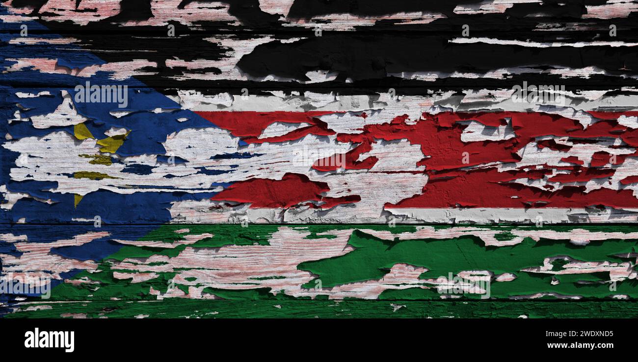 Flag of South Sudan painted on a grunge wooden board Stock Photo - Alamy