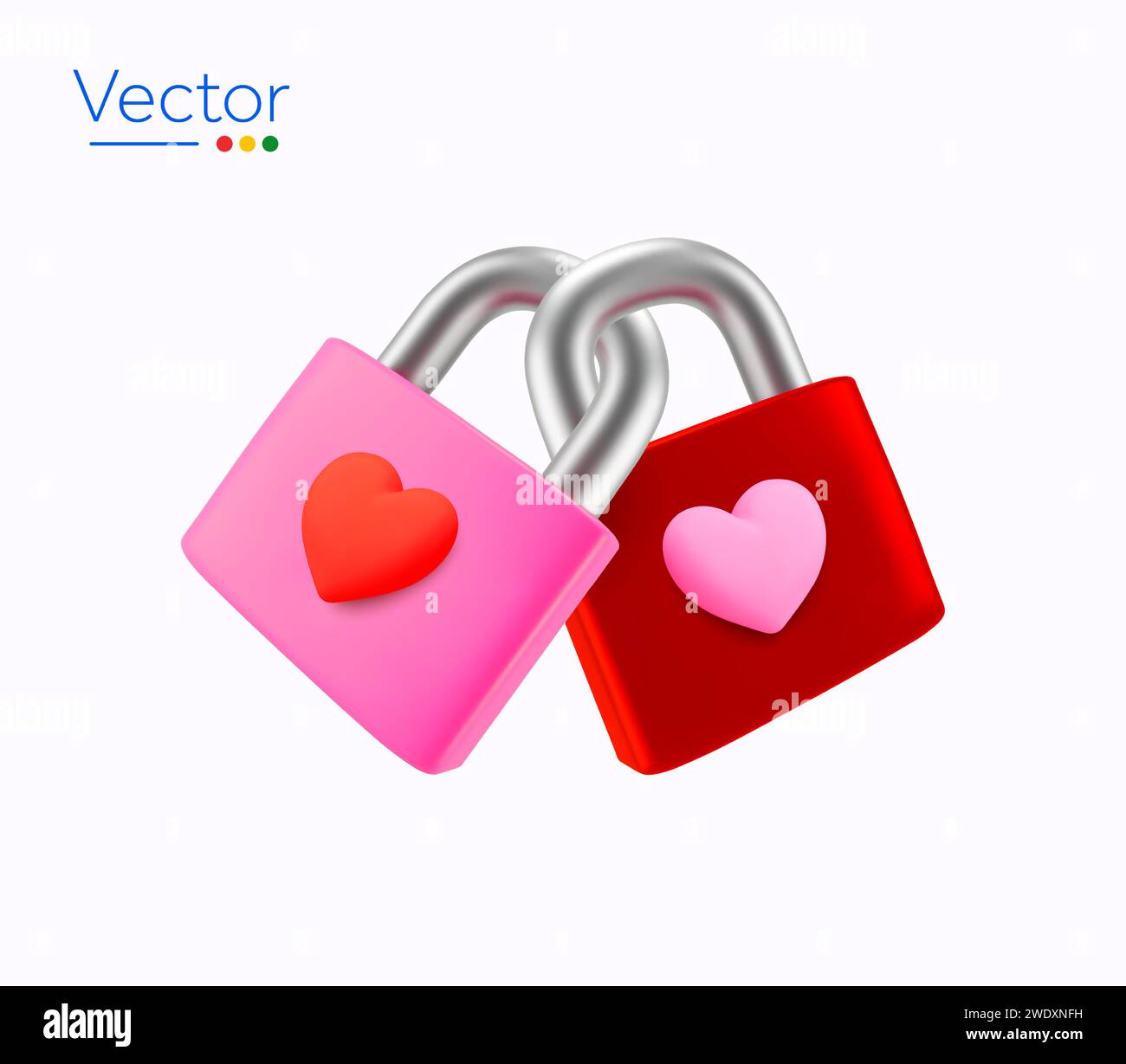 3d render couple of red and pink lock with heart at the center ...