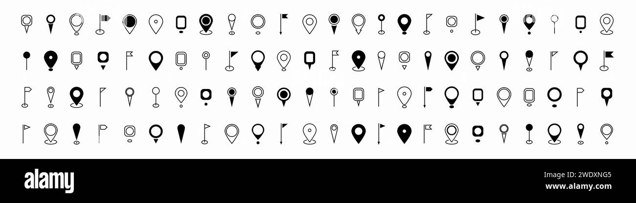 Map pin place marker. Modern Map marker pointer logo icon set. GPS pin ...