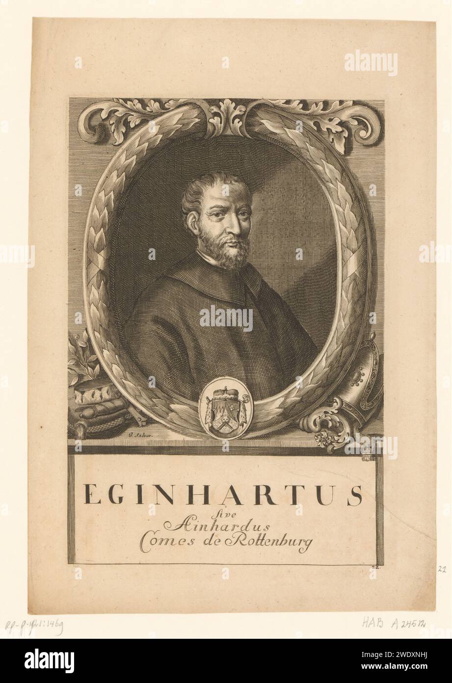 Portrait of Eginhard van Würzburg, Johann Salver (I), 1713 print paper ...