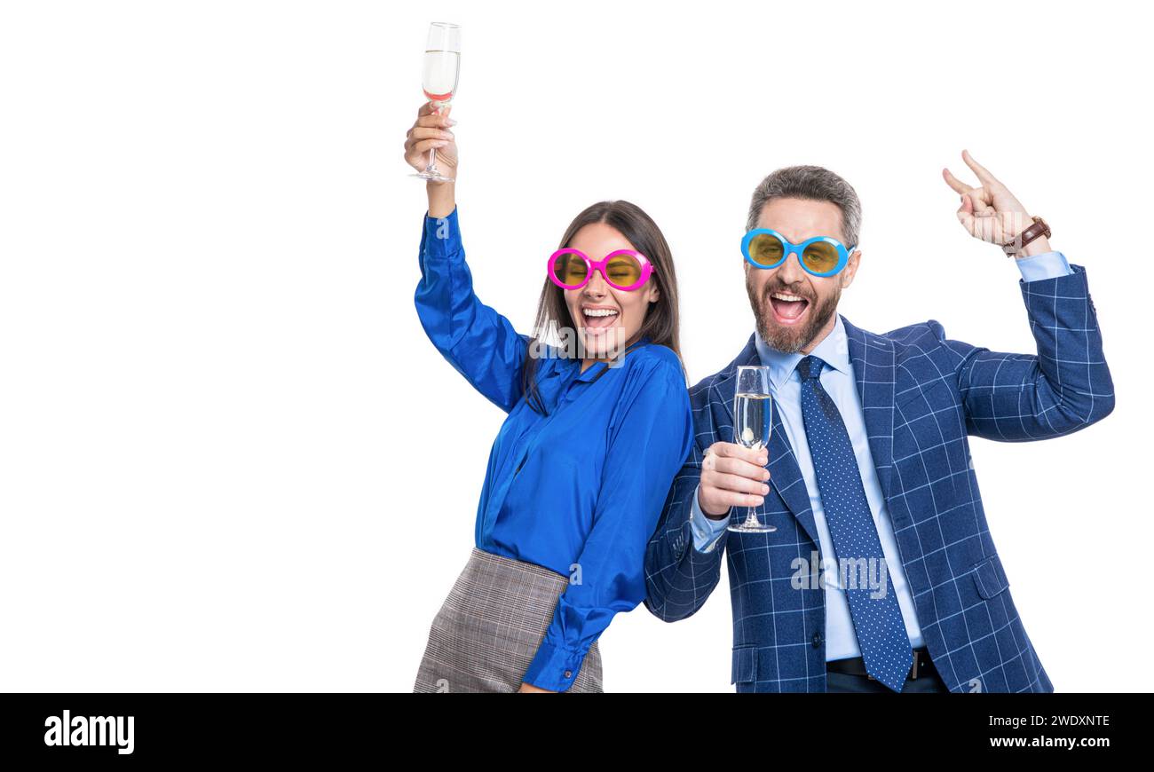 Business partners celebrating success cheering champagne. Party fun ...