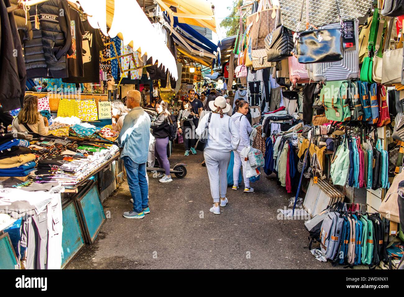 Tel Aviv, Israel - January 22, 2024 People shop at the Carmel market ...
