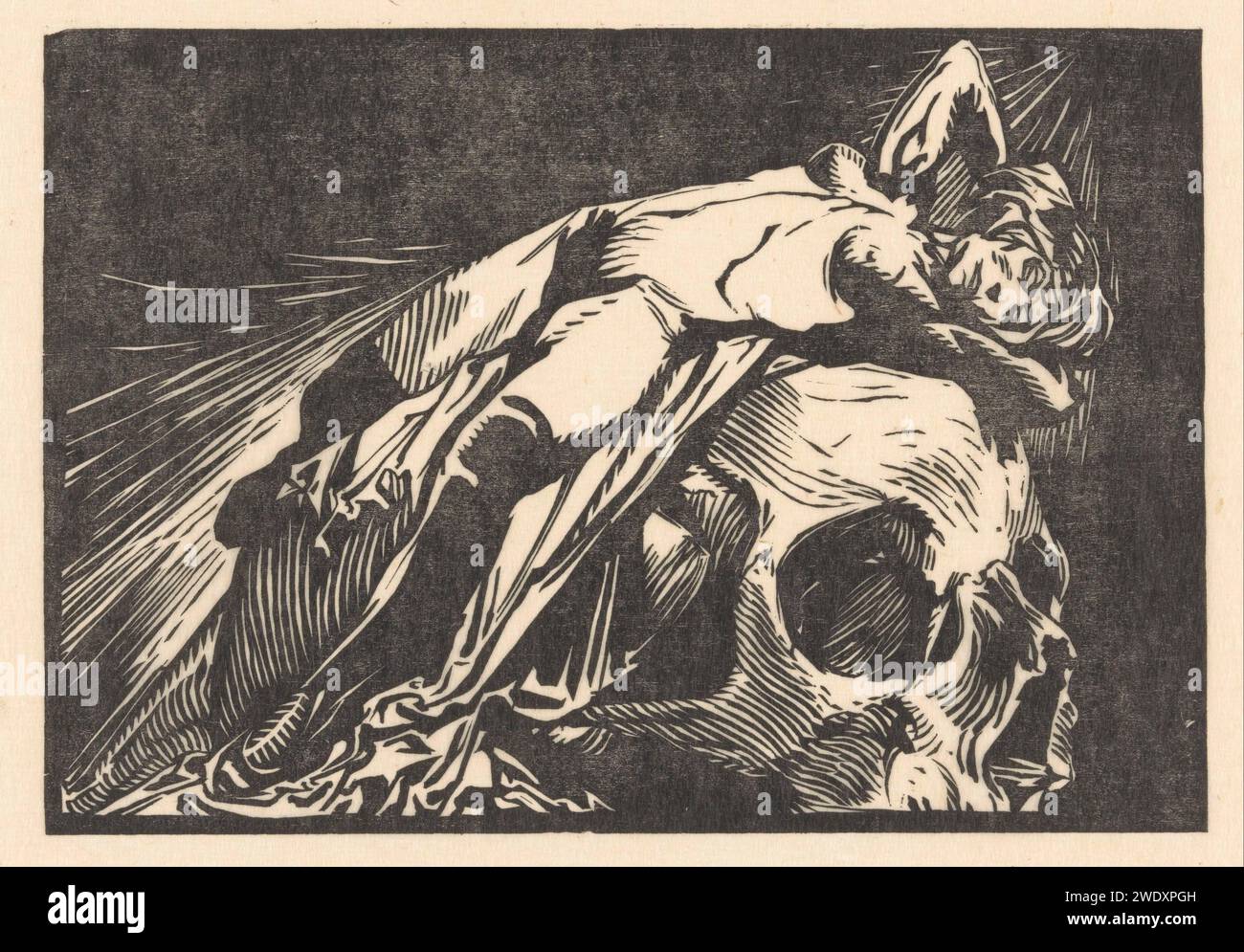 Lying woman on skull, Johannes Josephus Aarts, 1881 - 1934 print A ...