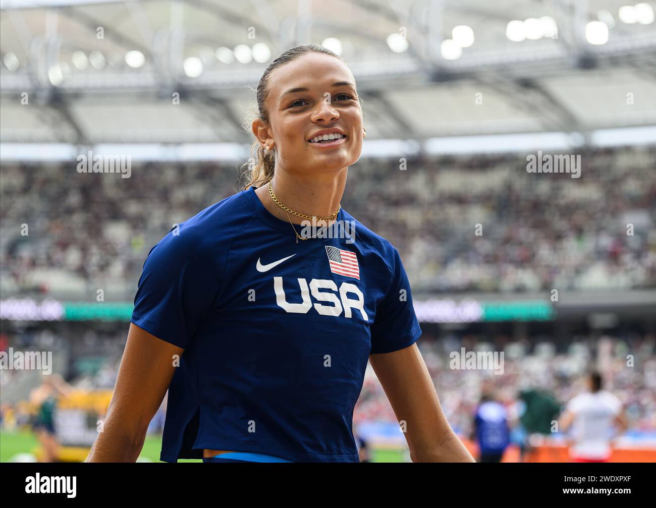 Anna HALL participating in the heptathlon at the World Athletics ...
