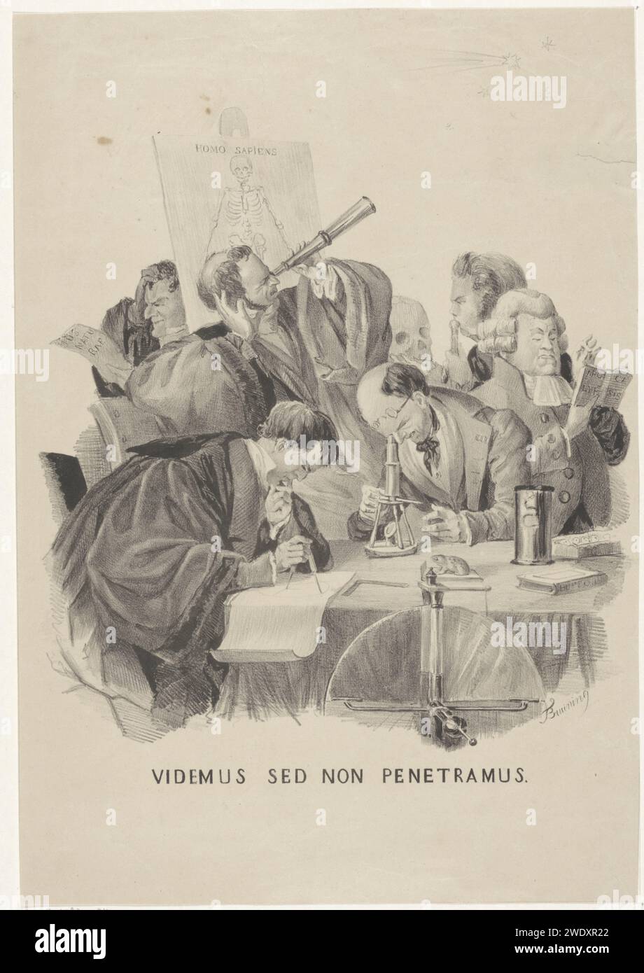 Cartoon about scientists, Tieleman Cato Bruining, 1811 - 1877 print A ...