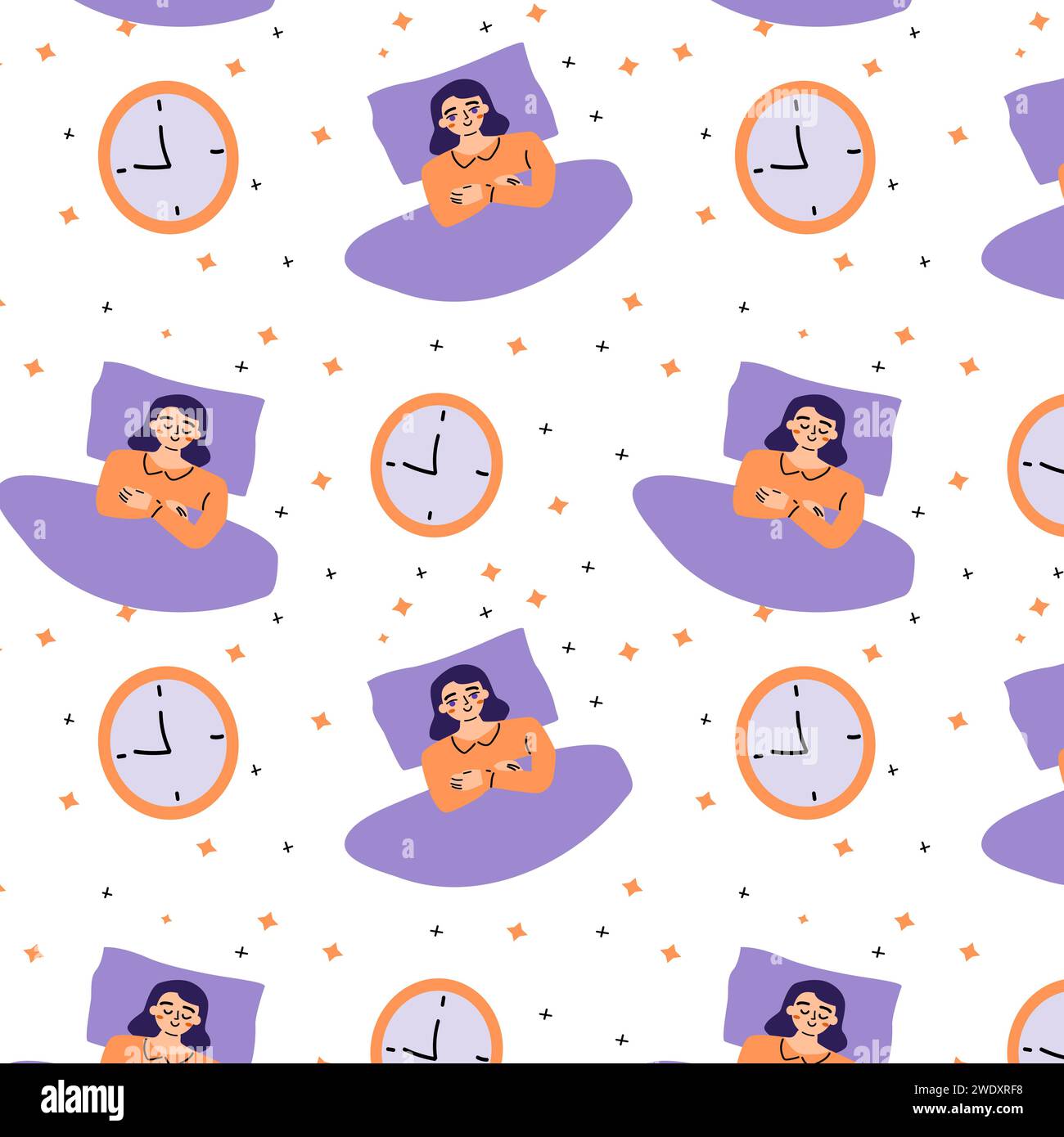 Woman sleeping bed clock Stock Vector Images - Alamy