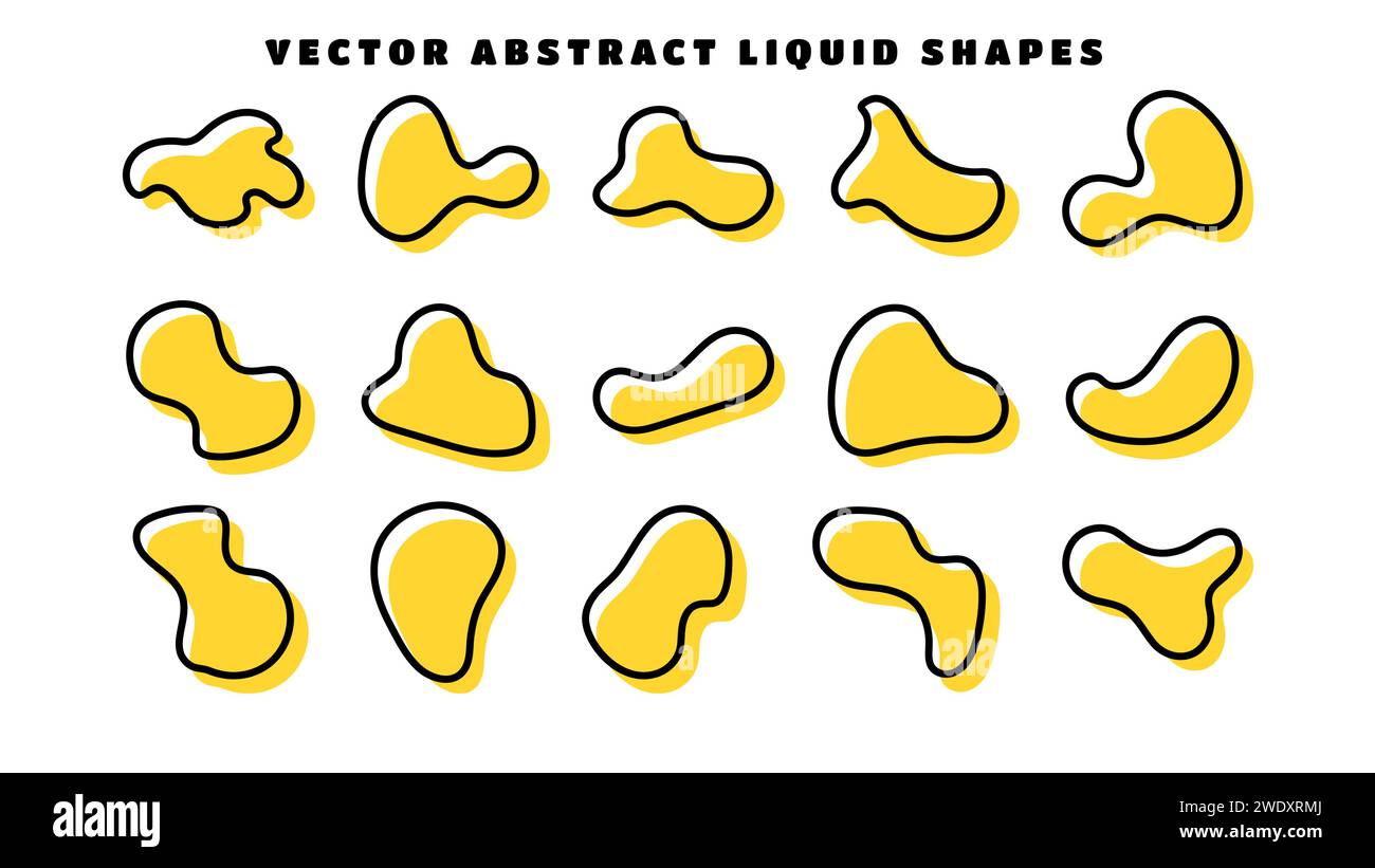 Outline blob shapes, fluid or liquid round abstract elements. Black and ...