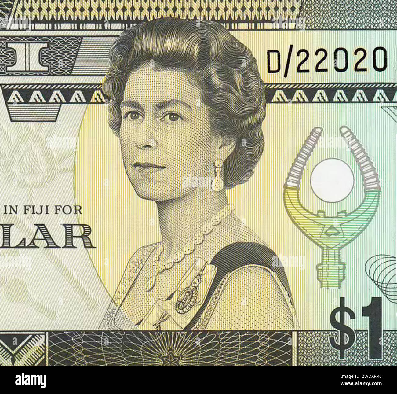 Elizabeth II, Portrait from Fiji 1 Dollar 1993 Banknotes Stock Photo ...