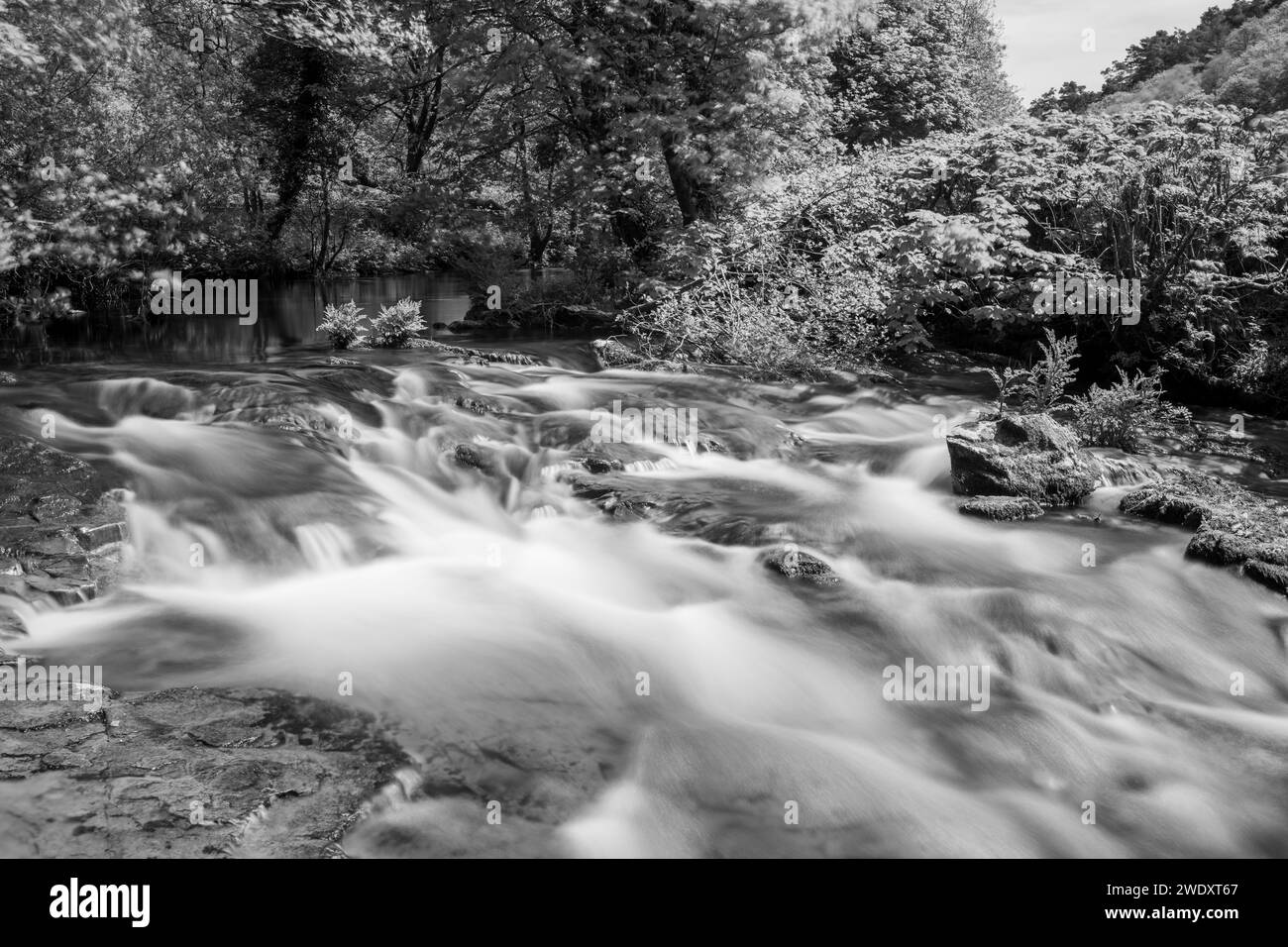 Long exposure of a waterfall on the East Lyn river flowing through the ...