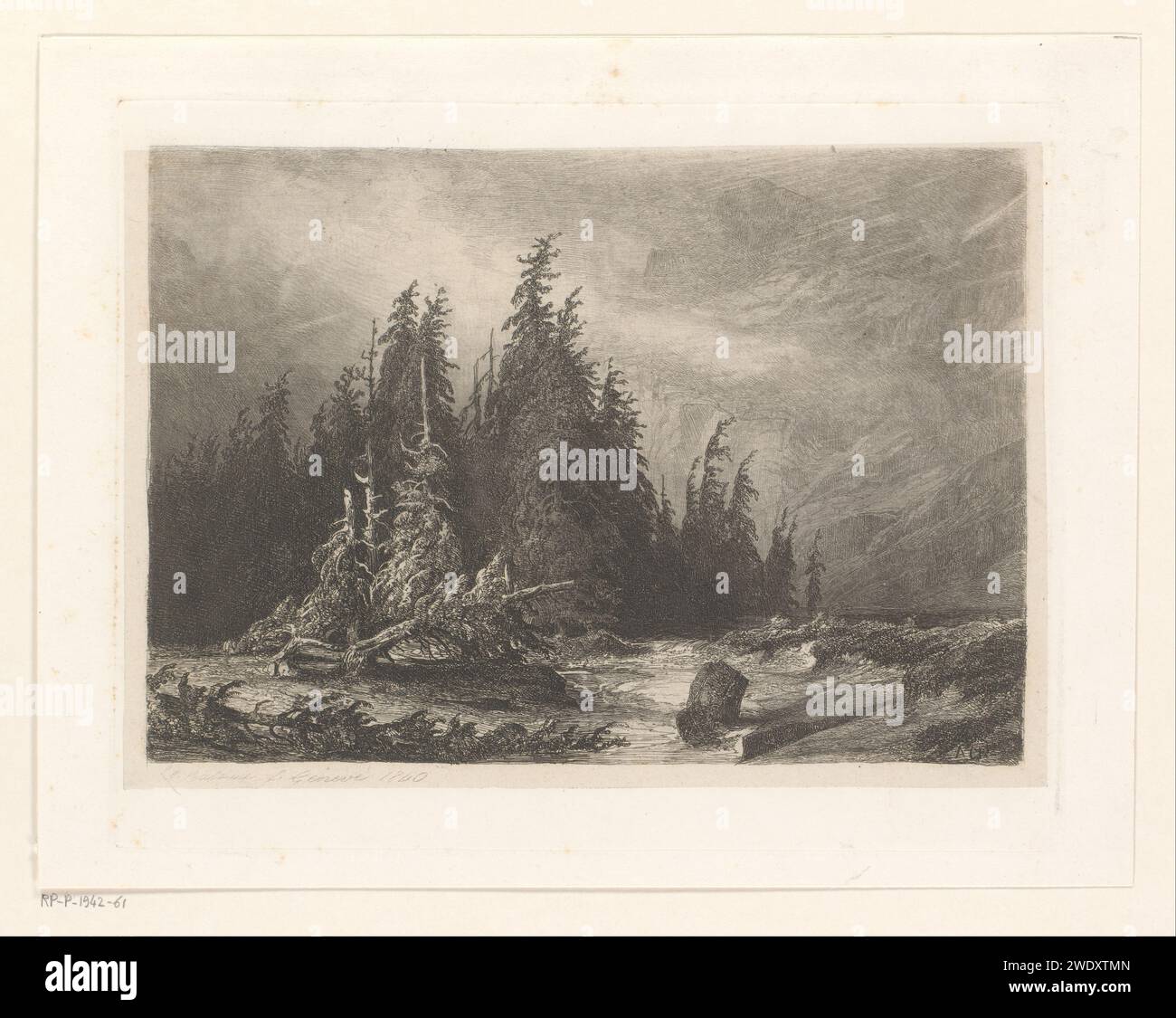 Alpine landscape with pine trees on the water, Alexandre Calame, 1840 ...