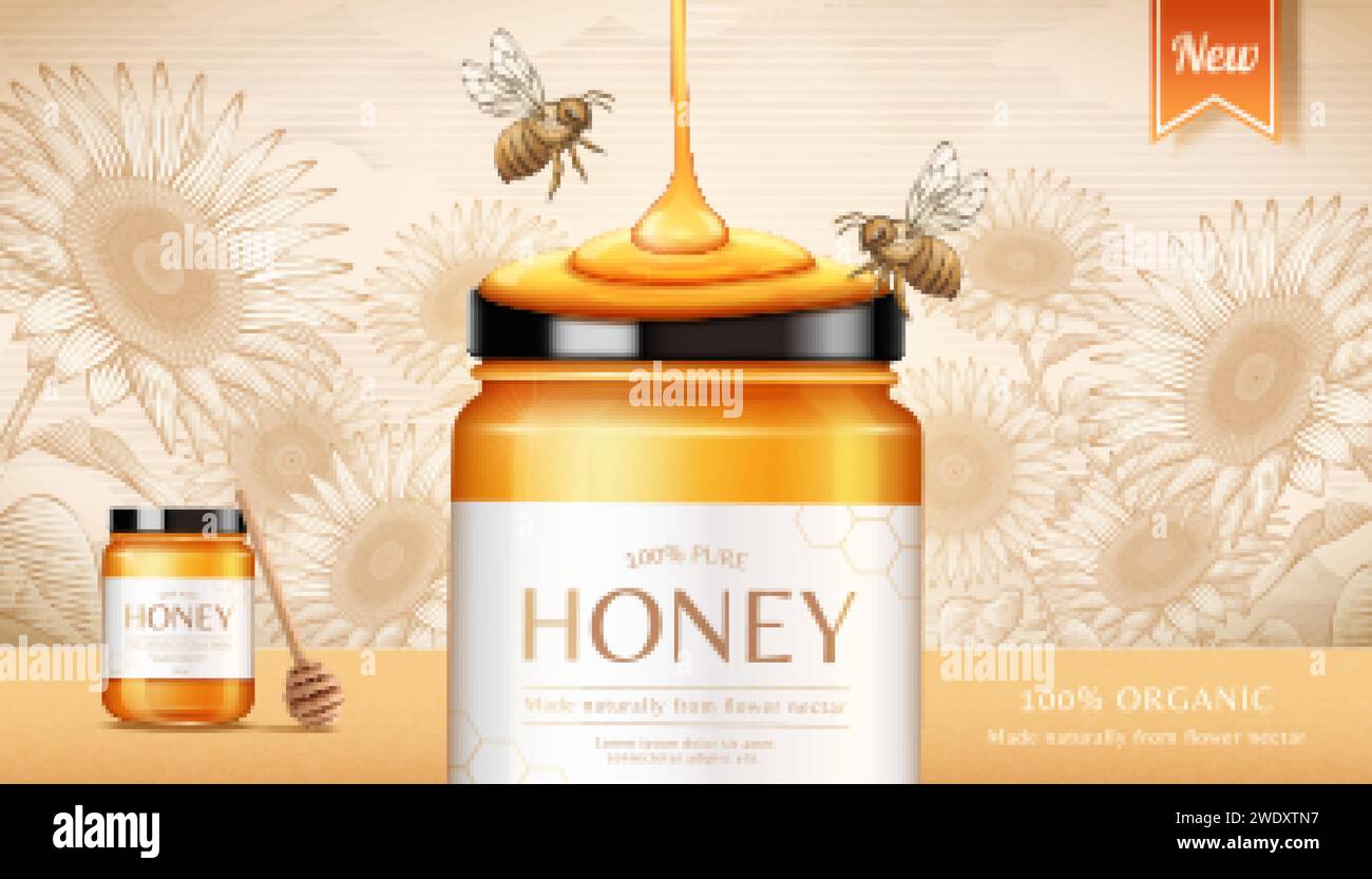 Honey ads with engraved background Stock Vector Image & Art - Alamy