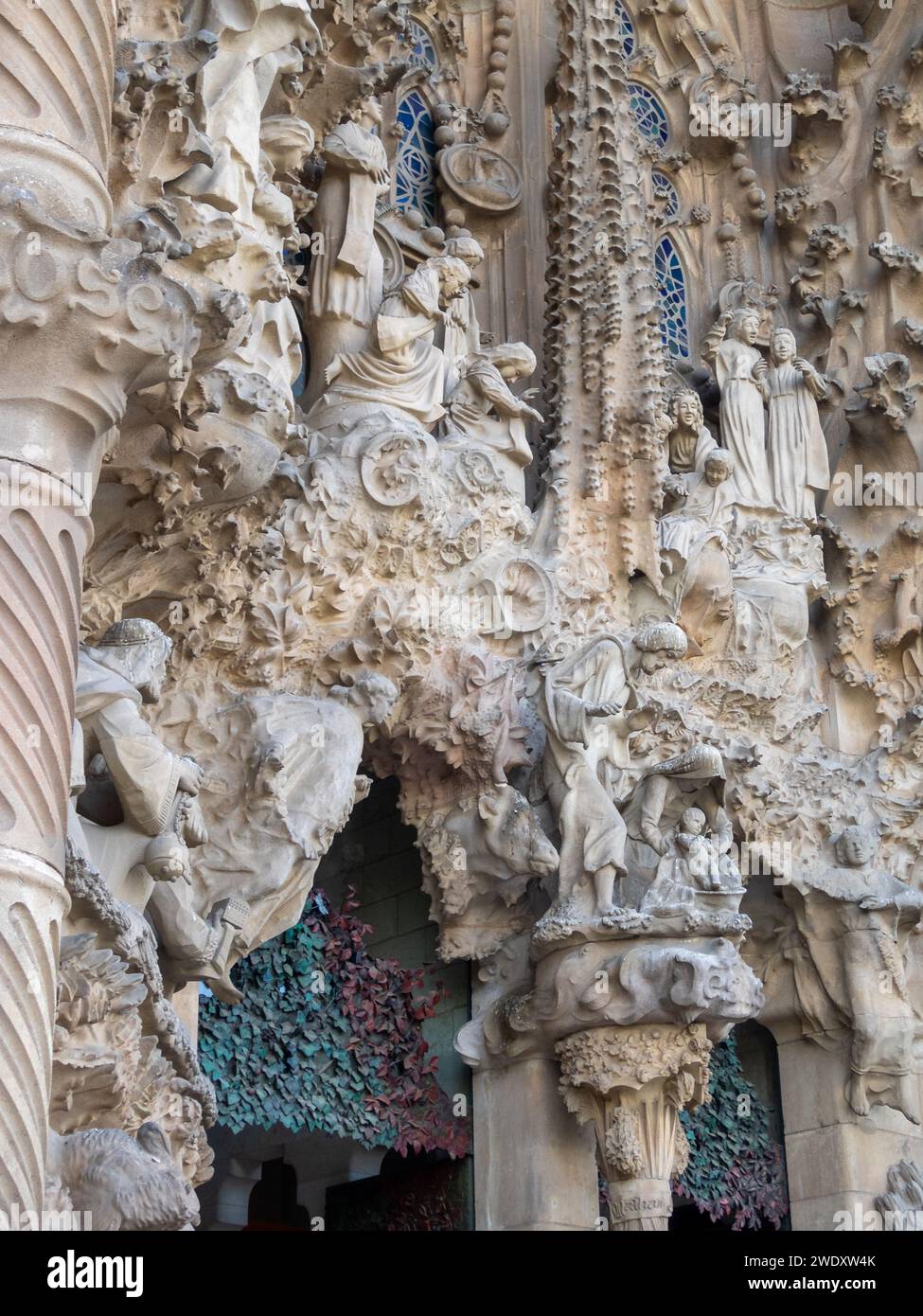 The Holy Familiy and angel children, sculpture group of the Nativity ...
