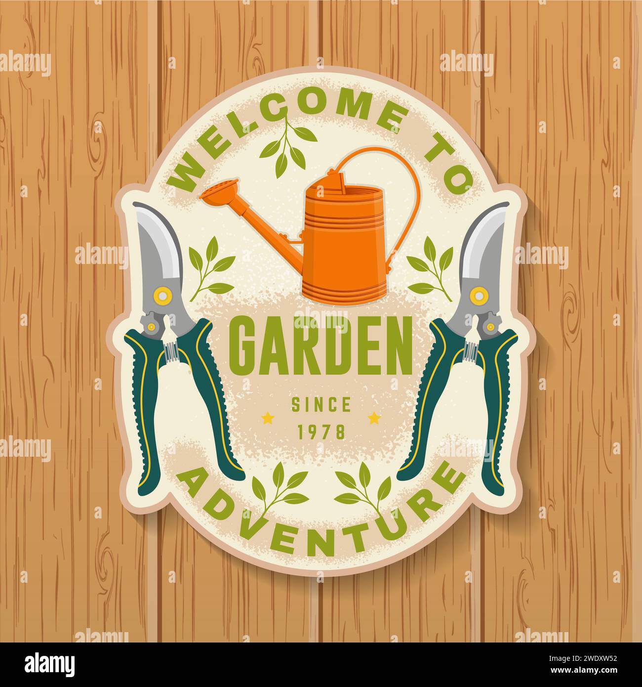 Welcome to garden adventure emblem, label, patch, sticker. Vector ...