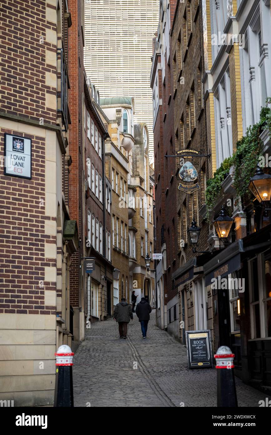 Love Lane, EC3, a typical narrow lane in the City of London, London ...