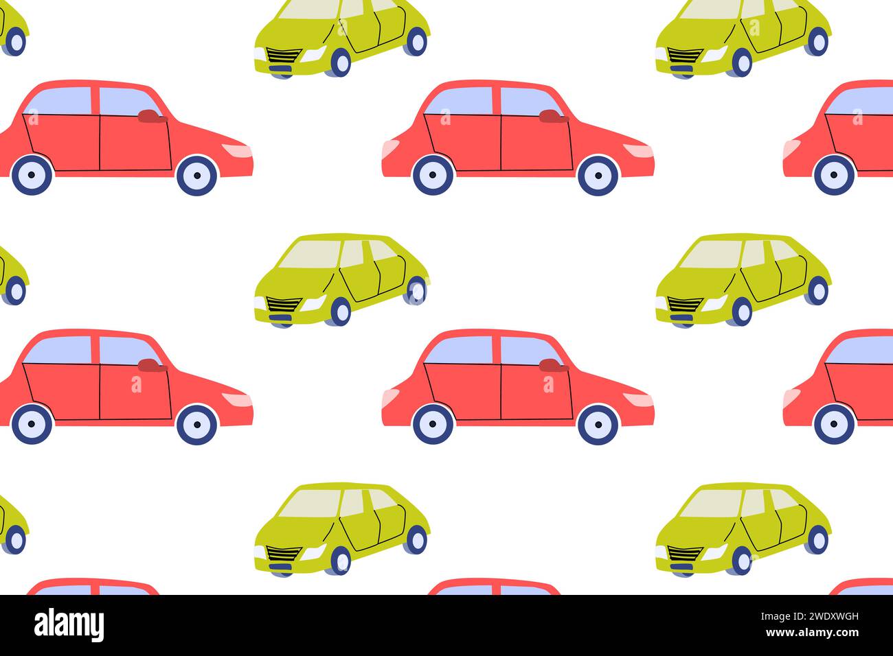 Car collection childish pattern. Auto side view. Red and green ...