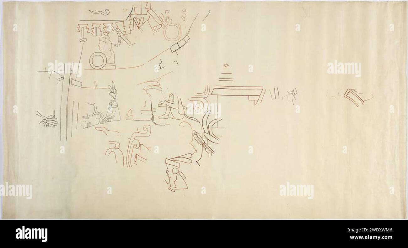 Adela Breton - Tracing of a wall painting from Casa de Monjas Chichen ...