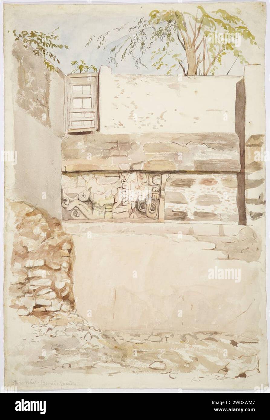 Adela Breton - A stone relief in a house wall from Izamal Yucatan ...