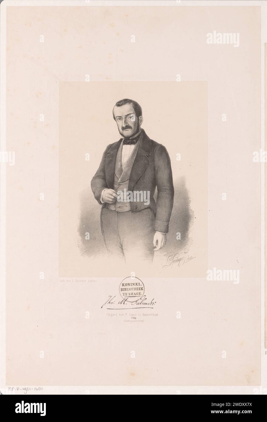 Portrait of Moses Salvador, Leendert Springer (I), 1856 print Under the ...