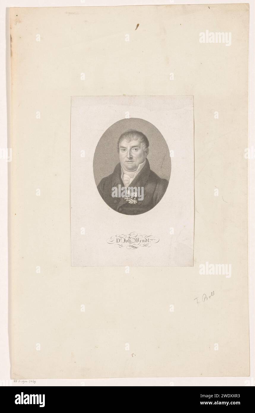 Portrait van Johann Wendt, Johann Friedrich Bolt, 1824 print Berlin ...