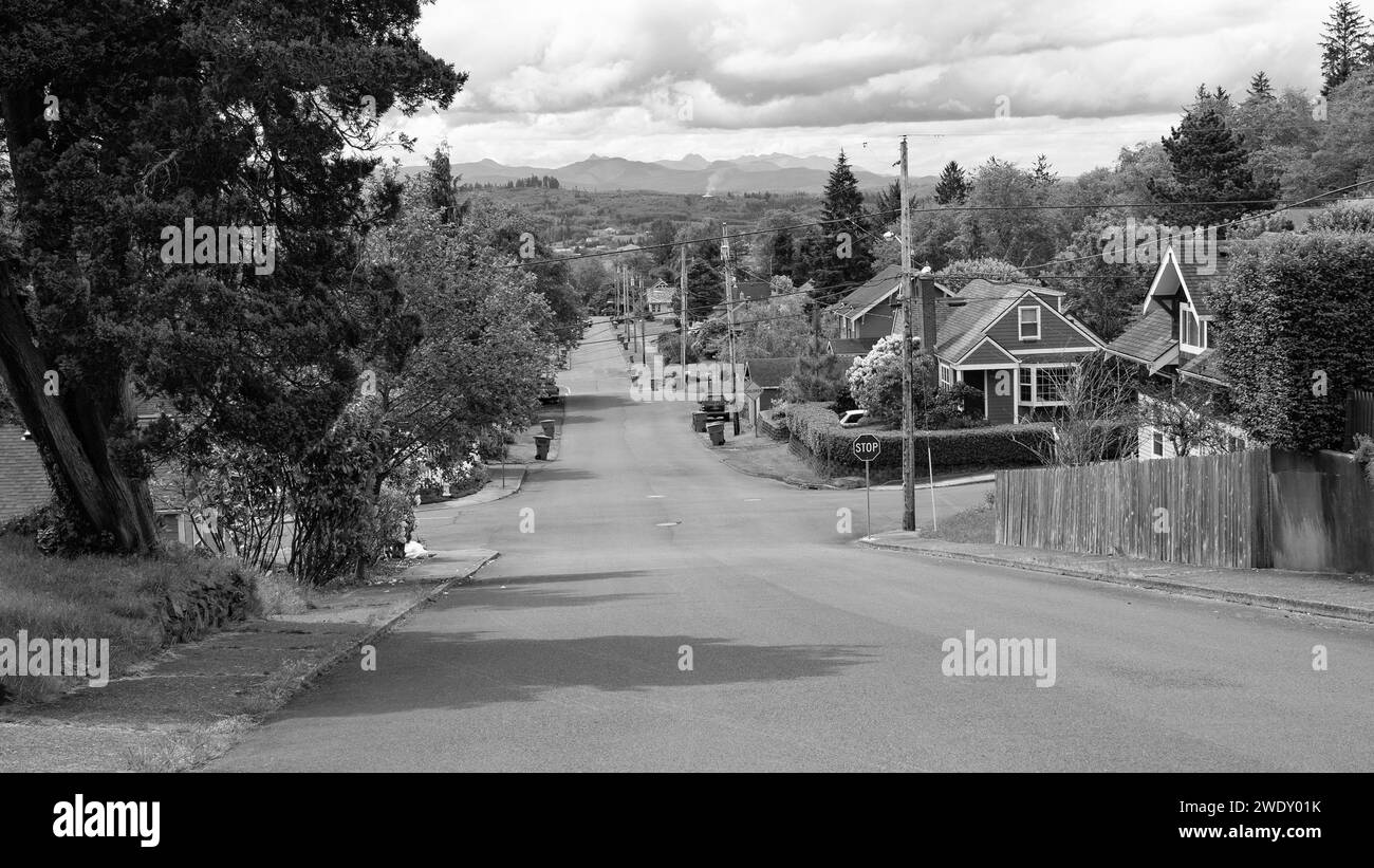 Neighborhood street road. Road in countryside. Road in suburbs. Rural ...