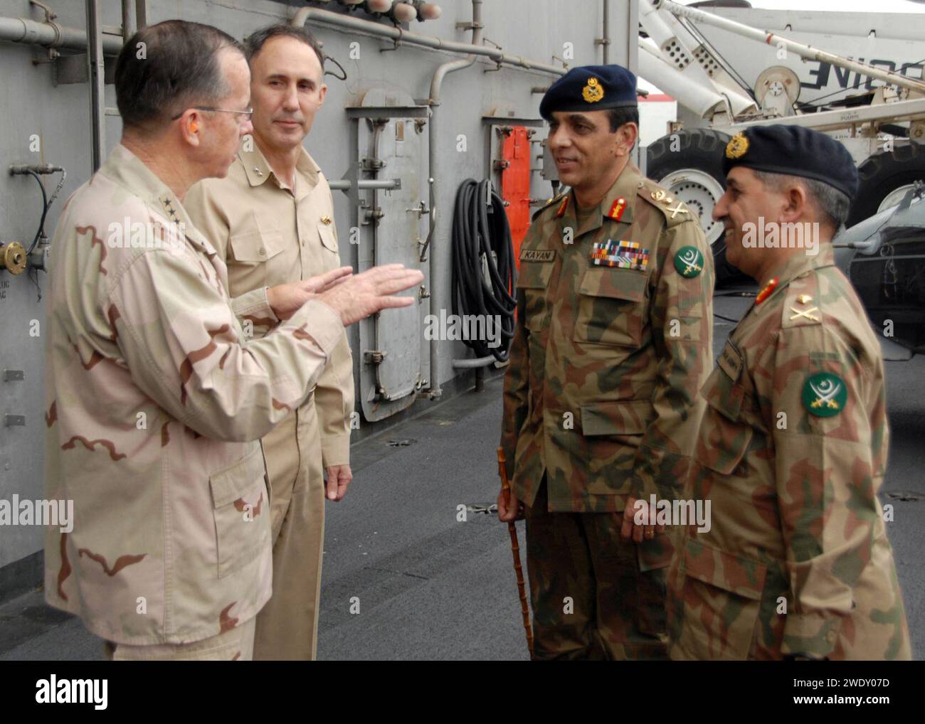 Adm. Mike Mullen and Rear Adm. Scott Van Buskirk speak with Gen. Ashfaq ...