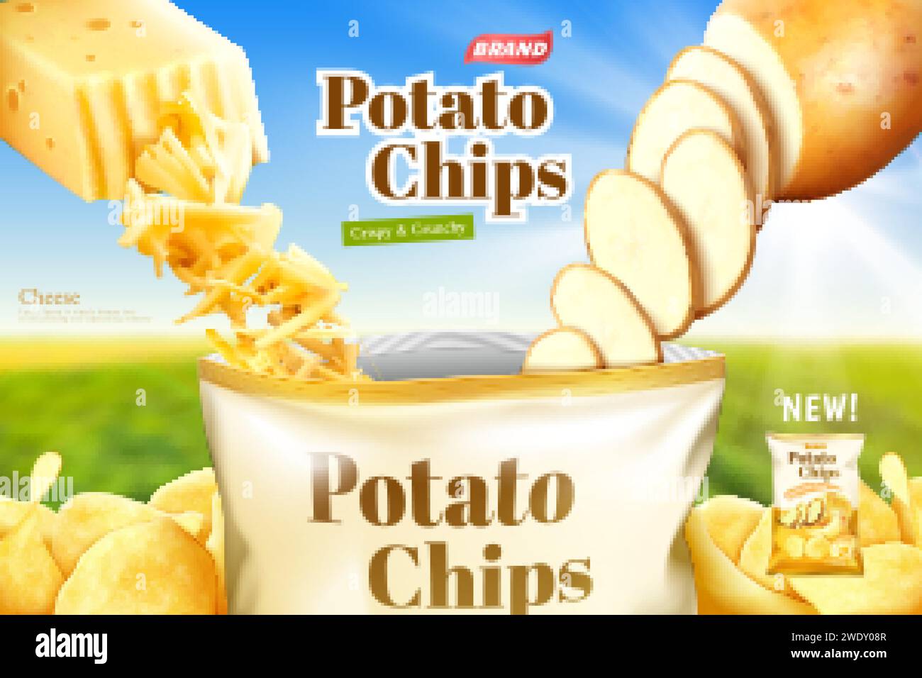 Cheese flavor potato chips Stock Vector Images - Alamy