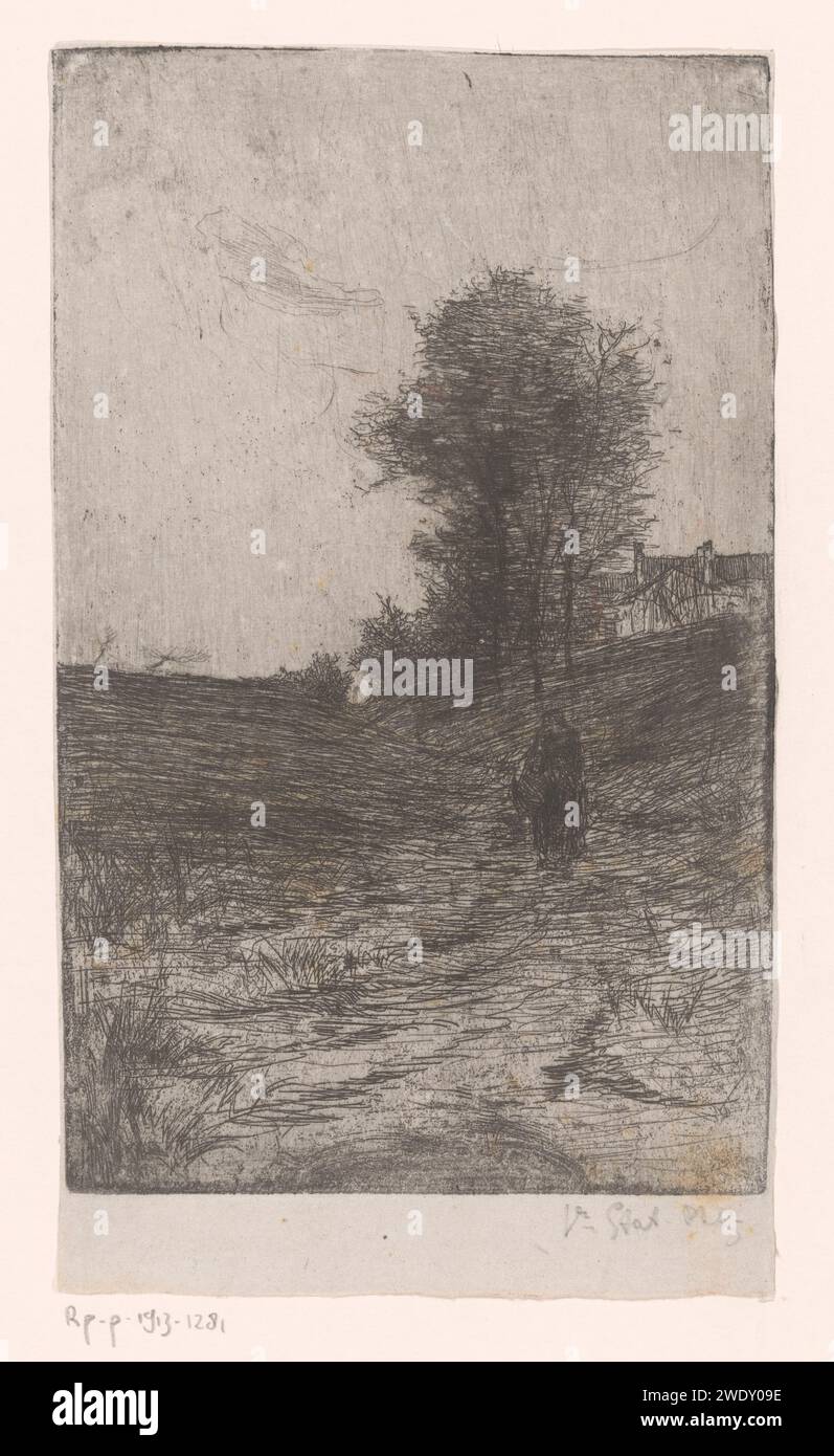 Landscape with trees, houses and walking figure, Philip Zilcken, 1867 ...