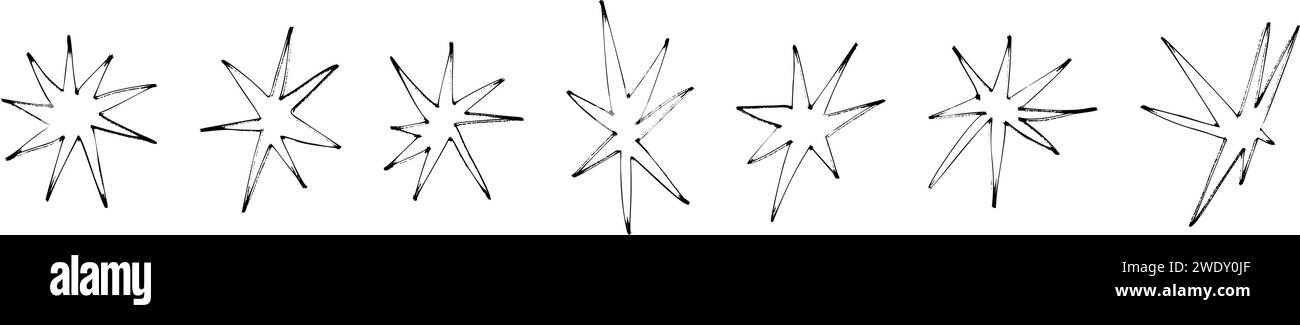 Hand drawn star icons with crayon and pastel lines. Doodle and sketch ...