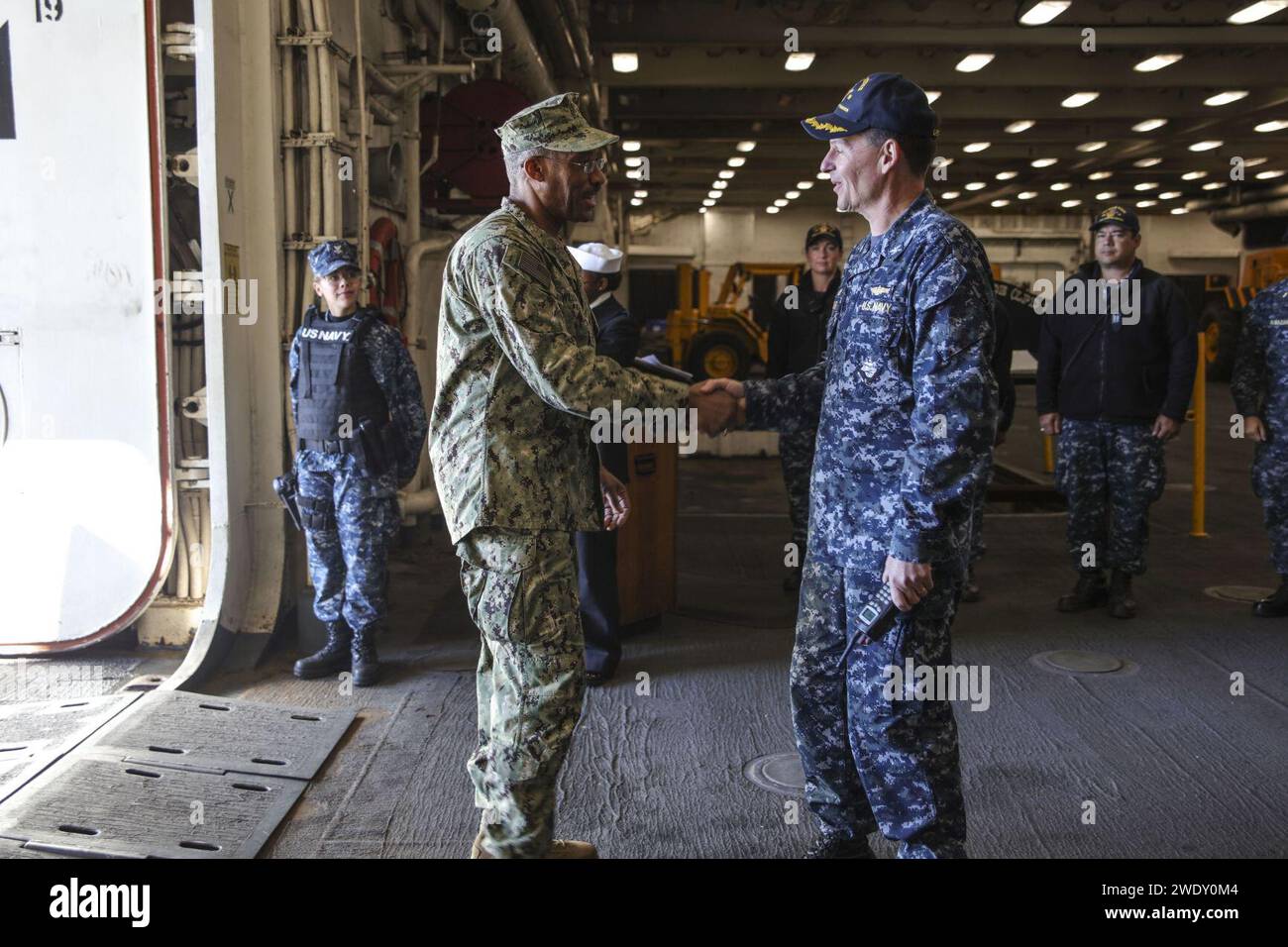 Admiral Jesse Wilson shakes hands with Captain Max Clark Stock Photo ...