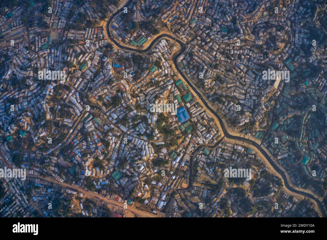 Aerial view of 1 million strong refugee camp with makeshift houses near ...
