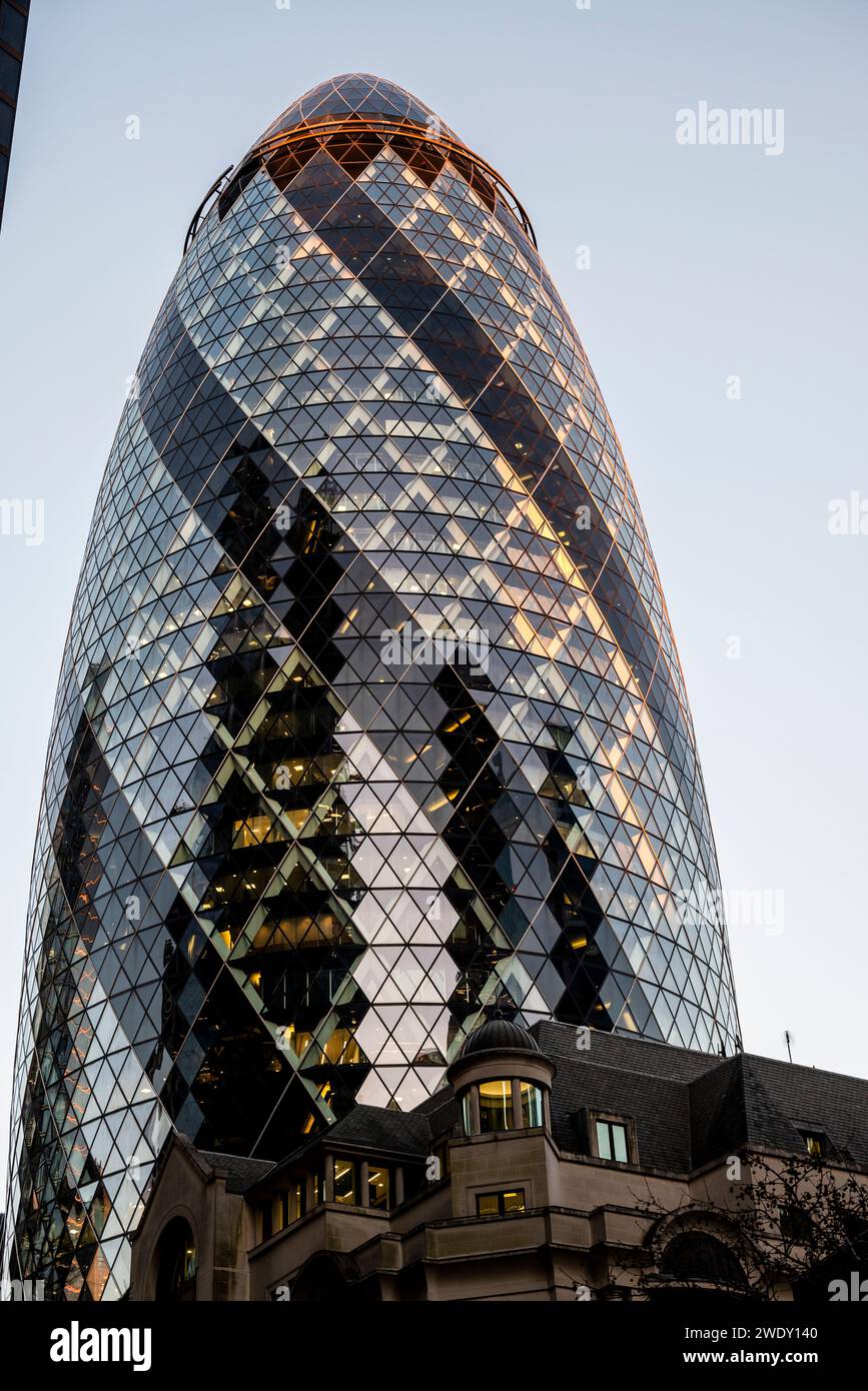 The Gherkin, formally 30 St Mary Axe and previously known as the Swiss ...
