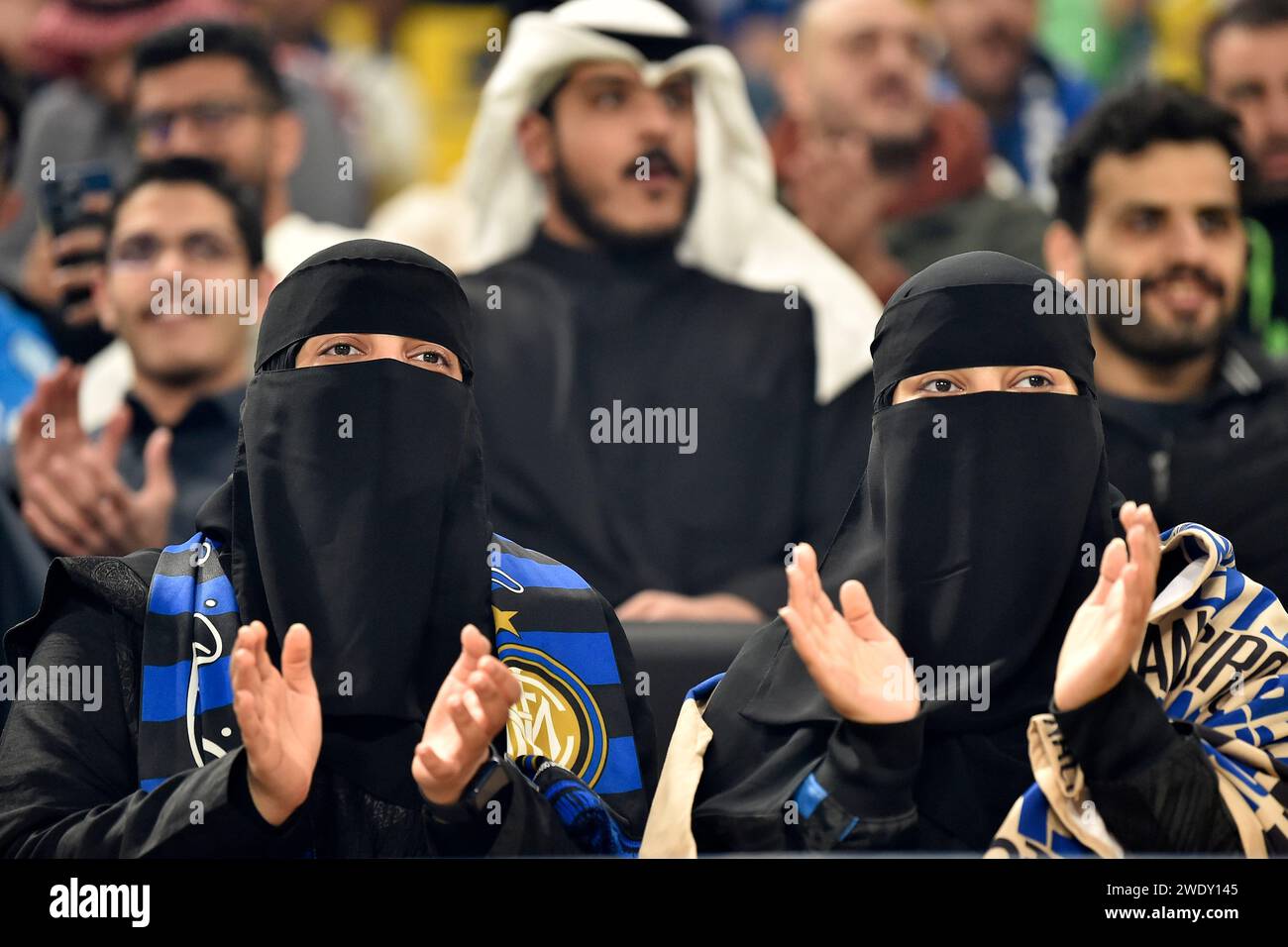 Saudi soccer fans attend the Italian Super Cup final soccer match ...