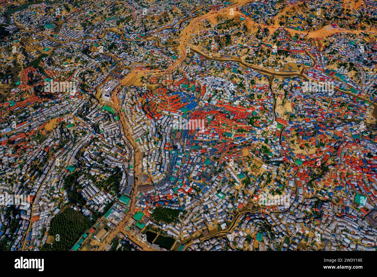 Aerial view of 1 million strong refugee camp with makeshift houses near ...