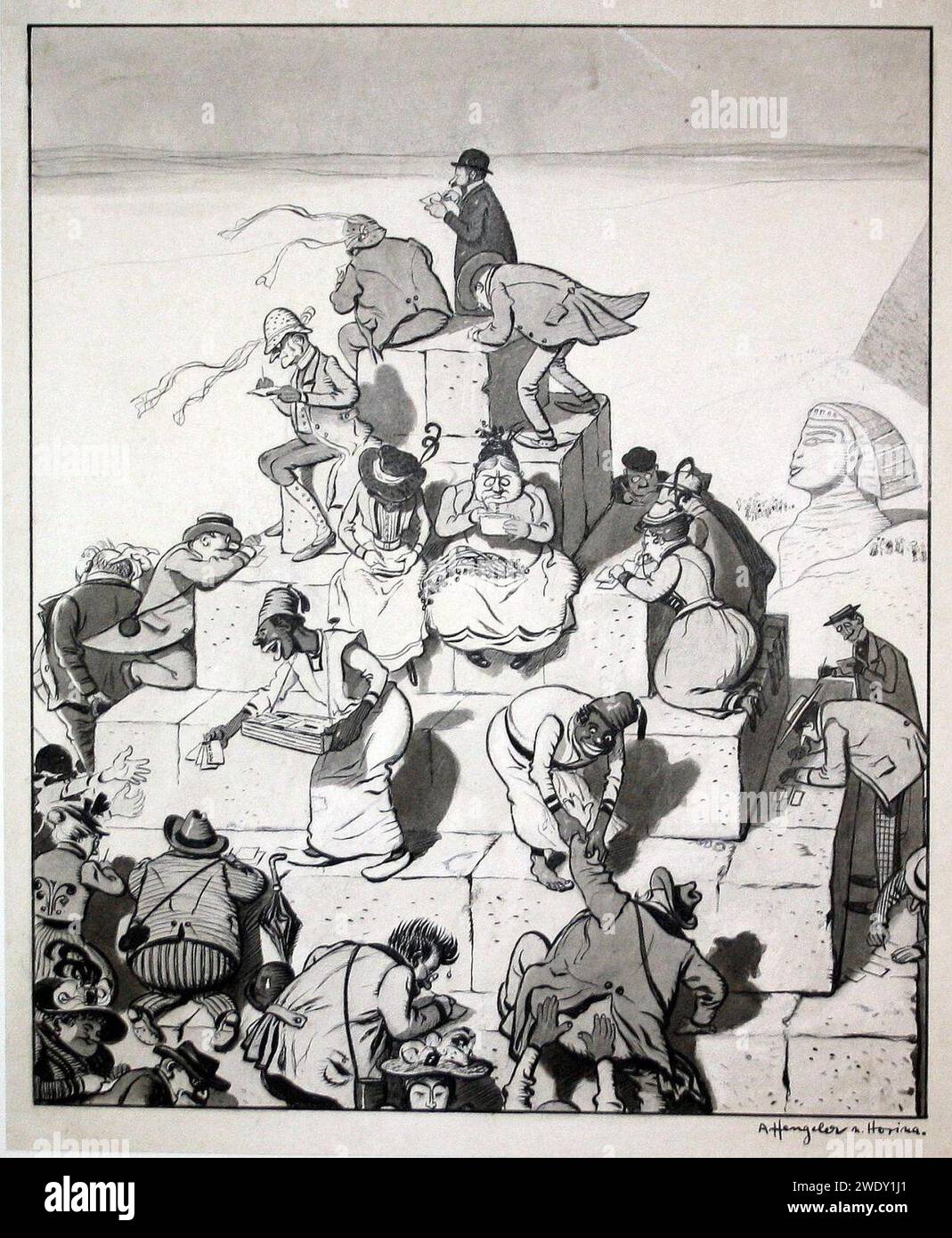 Adolf Hengeler - Touristen besteigen eine Pyramide in Ägypten, 1890 ...