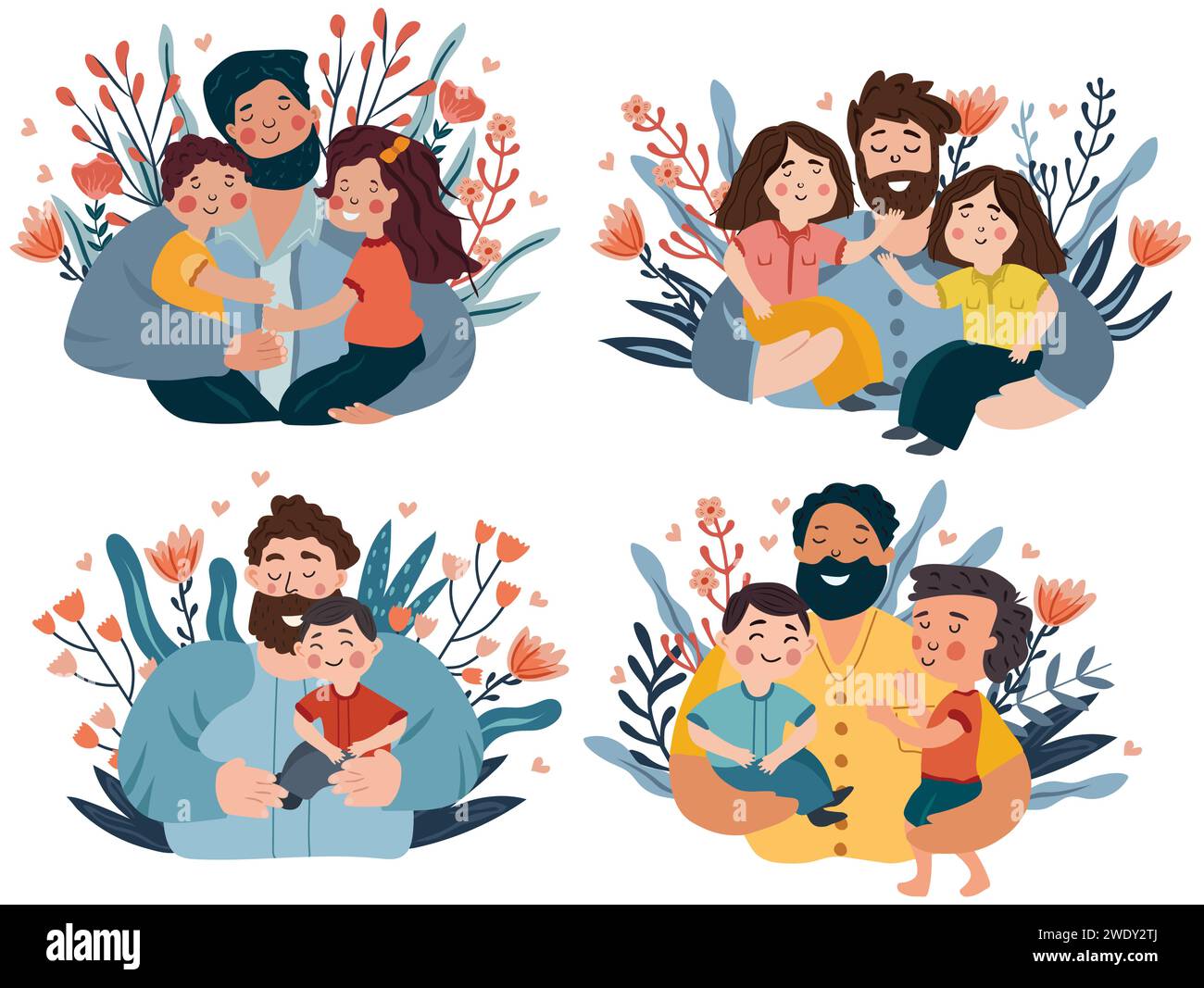 Happy Father's Day picture, a cheerful father hugs and cares for his ...