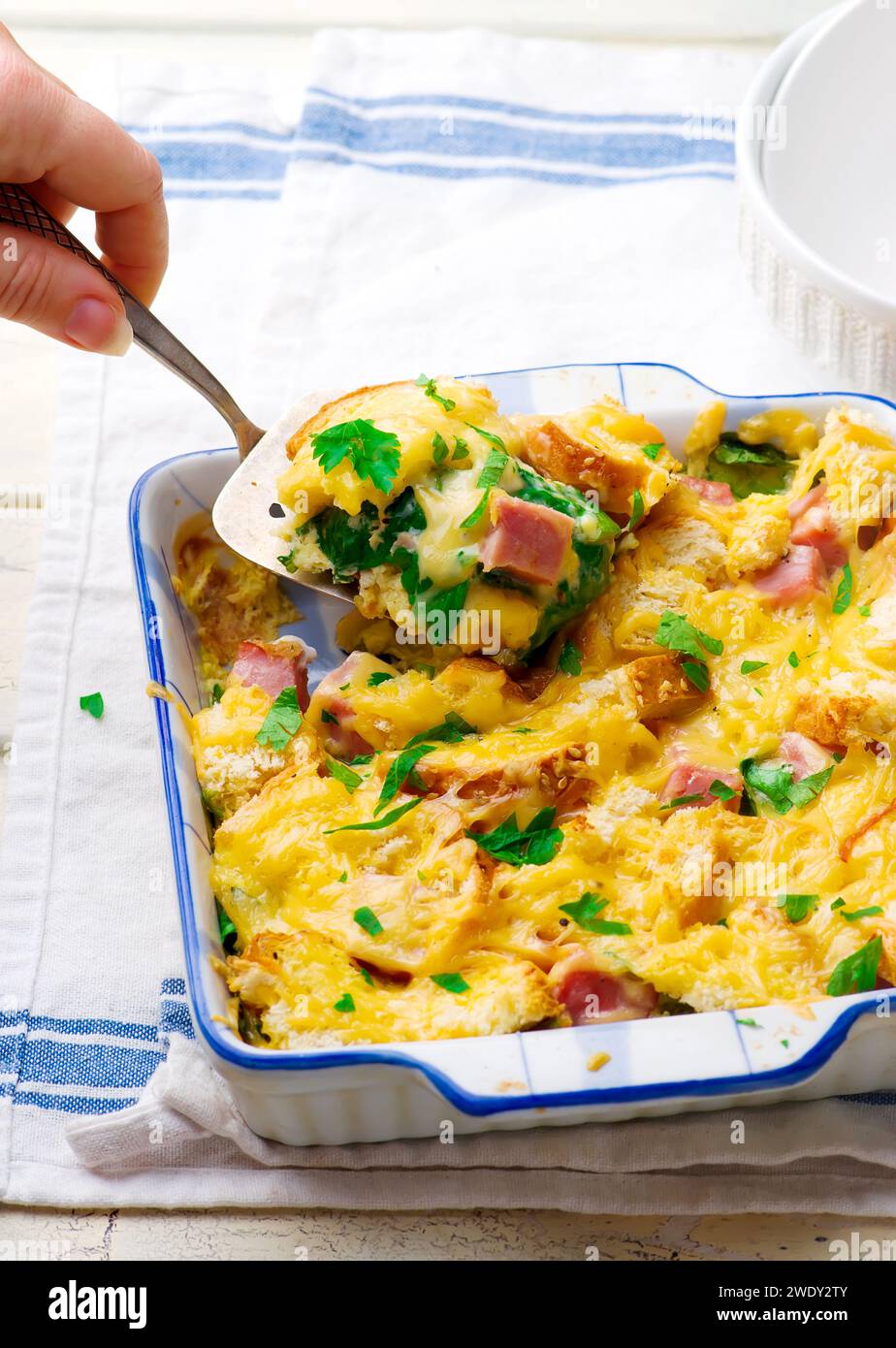 ham AND SPINACH BREAD BAKE STRATA.style rustic.selective focus Stock ...