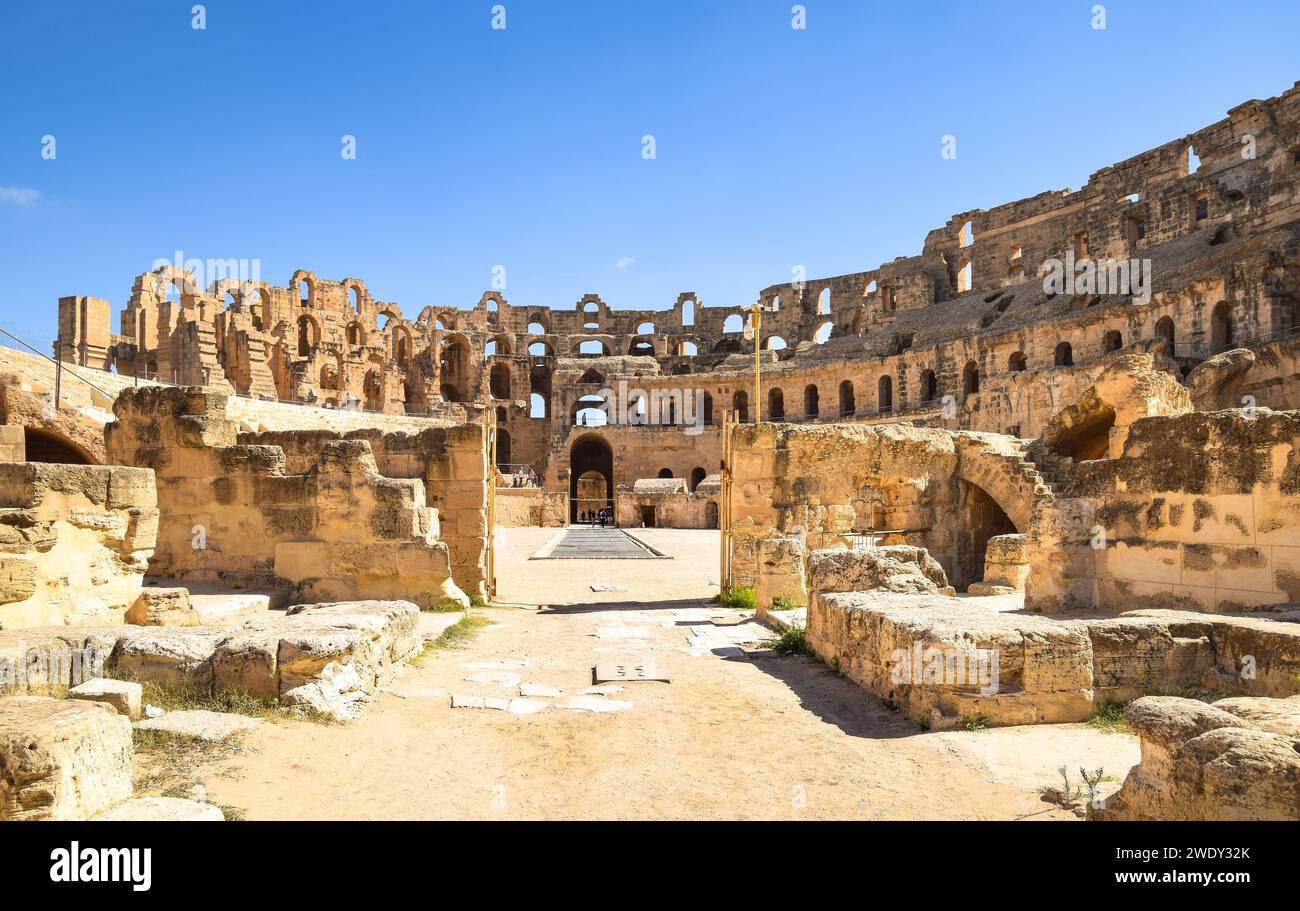 he ruins of ancient roman amphitheater in El-Jem. The largest colosseum ...