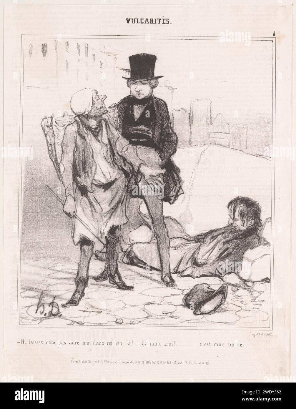 Man with two ragged figures on construction site, Honoré Daumier, 1841 ...
