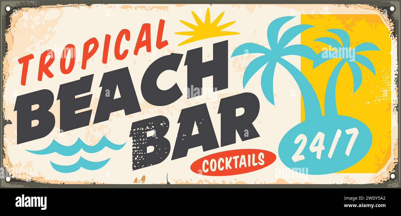 Tropical beach bar retro advertising sign design. Vector illustration ...